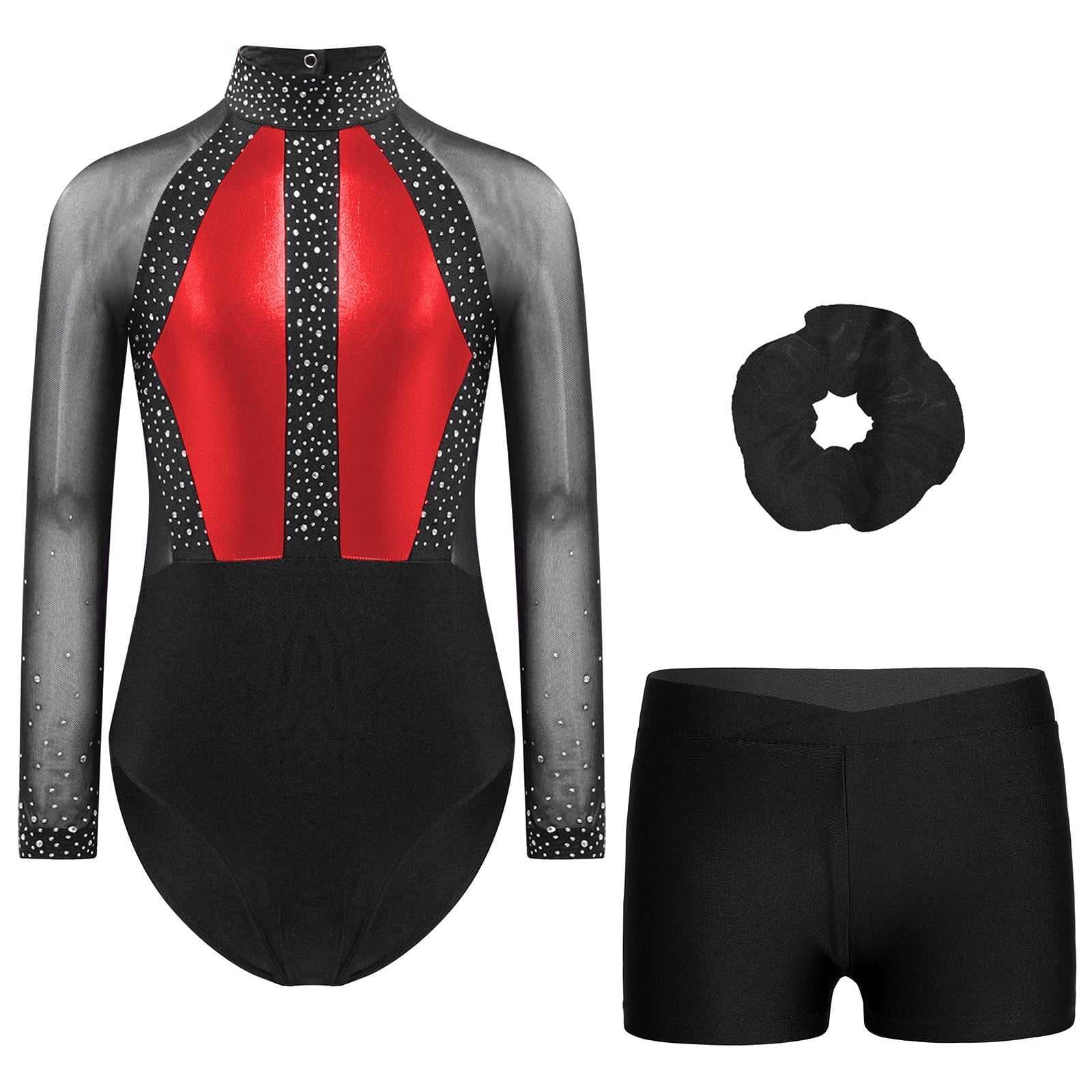 YONGHS Kids Girls Gymnastics Mesh Patchwork Long Sleeve Leotard with ...