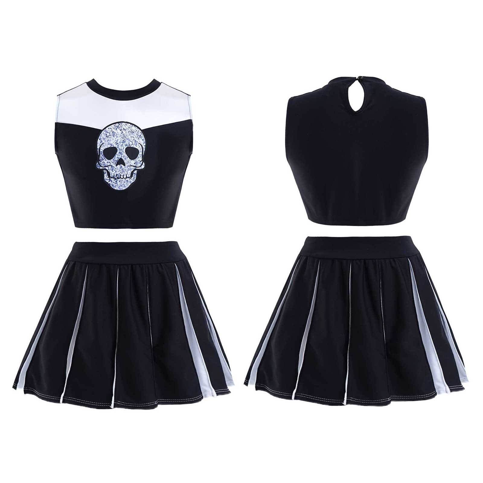 YONGHS Kids Girls Halloween Cheerleading Outfits Sleeveless Crop Tops ...