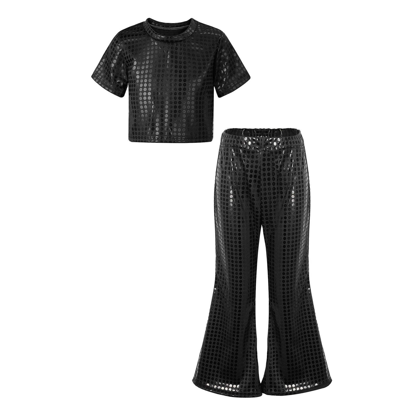 YONGHS Kids Girls Hip Hop Jazz Performance Costume Crop Top and Flared ...