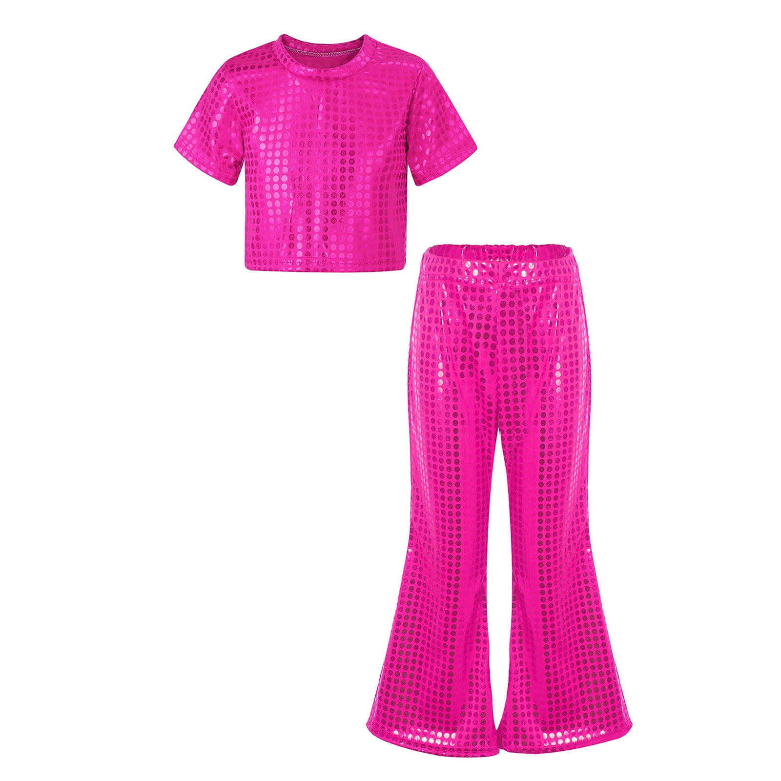 YONGHS Kids Girls Hip Hop Jazz Performance Costume Crop Top and Flared ...