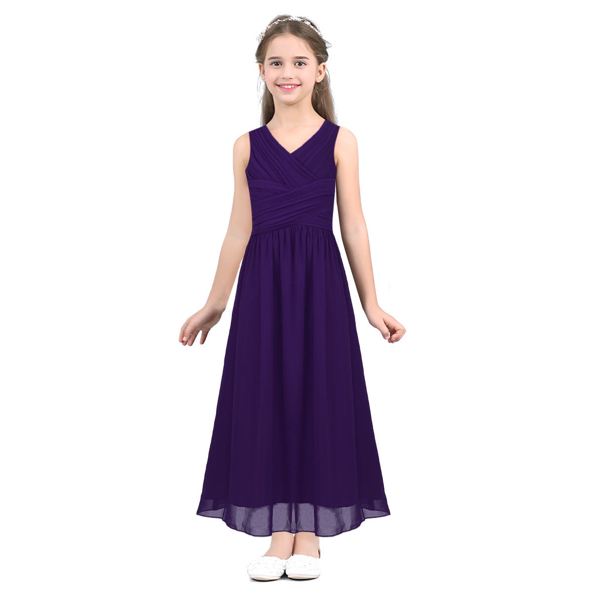 YONGHS Kids Girls Long Chiffon Dress Bridesmaid Wedding Pageant Party ...