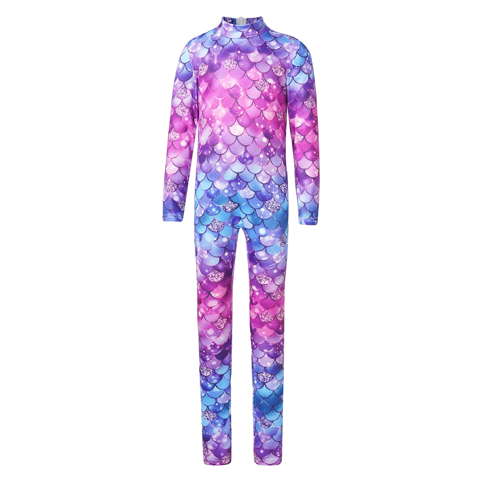YONGHS Kids Girls Long Sleeve Full Body Mermaid Unitard Turtleneck ...
