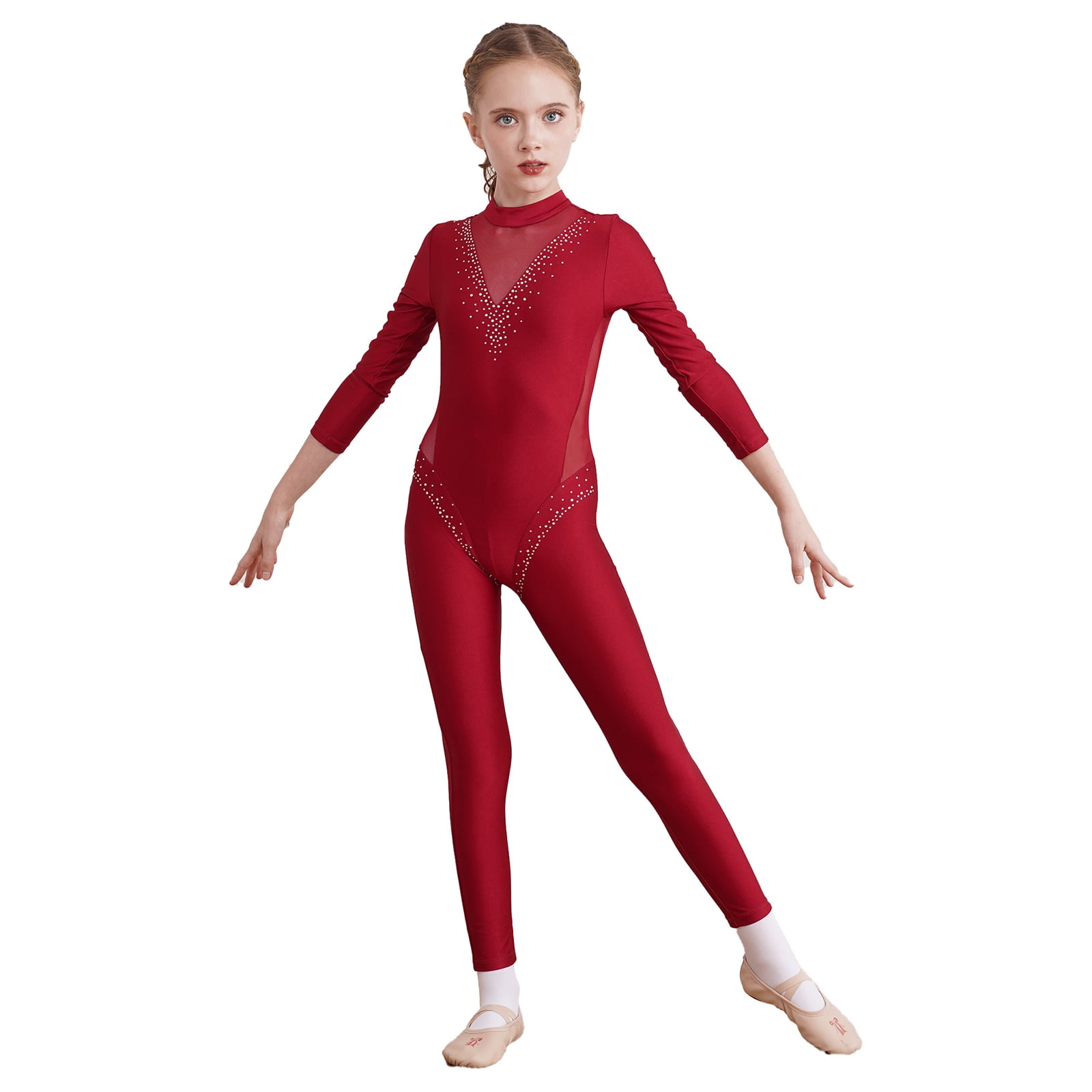 YONGHS Kids Girls Long Sleeve Full Body Unitard Gymnastics Jumpsuit ...