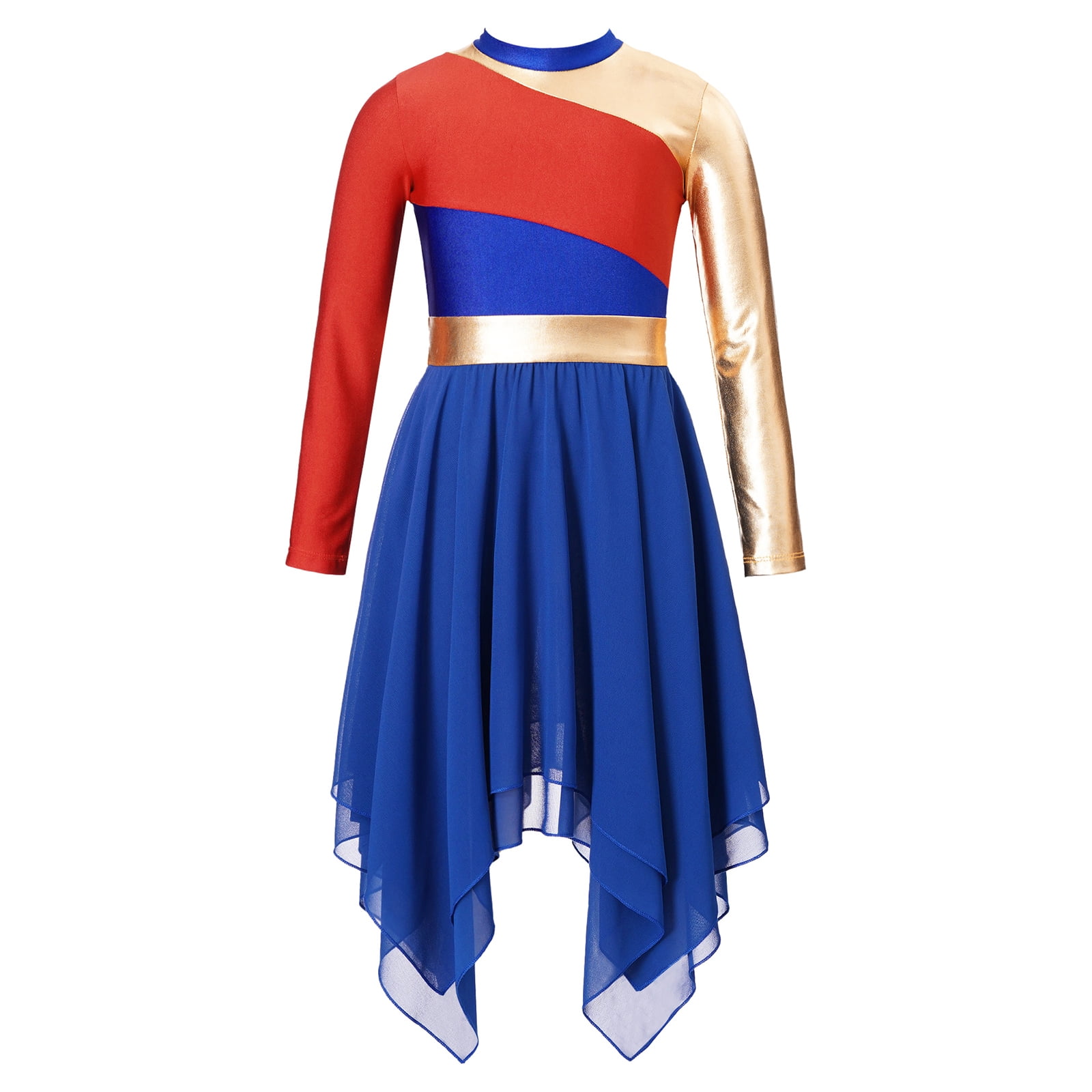 YONGHS Kids Girls Long Sleeve Gold Metallic Ballet Liturgical Praise ...