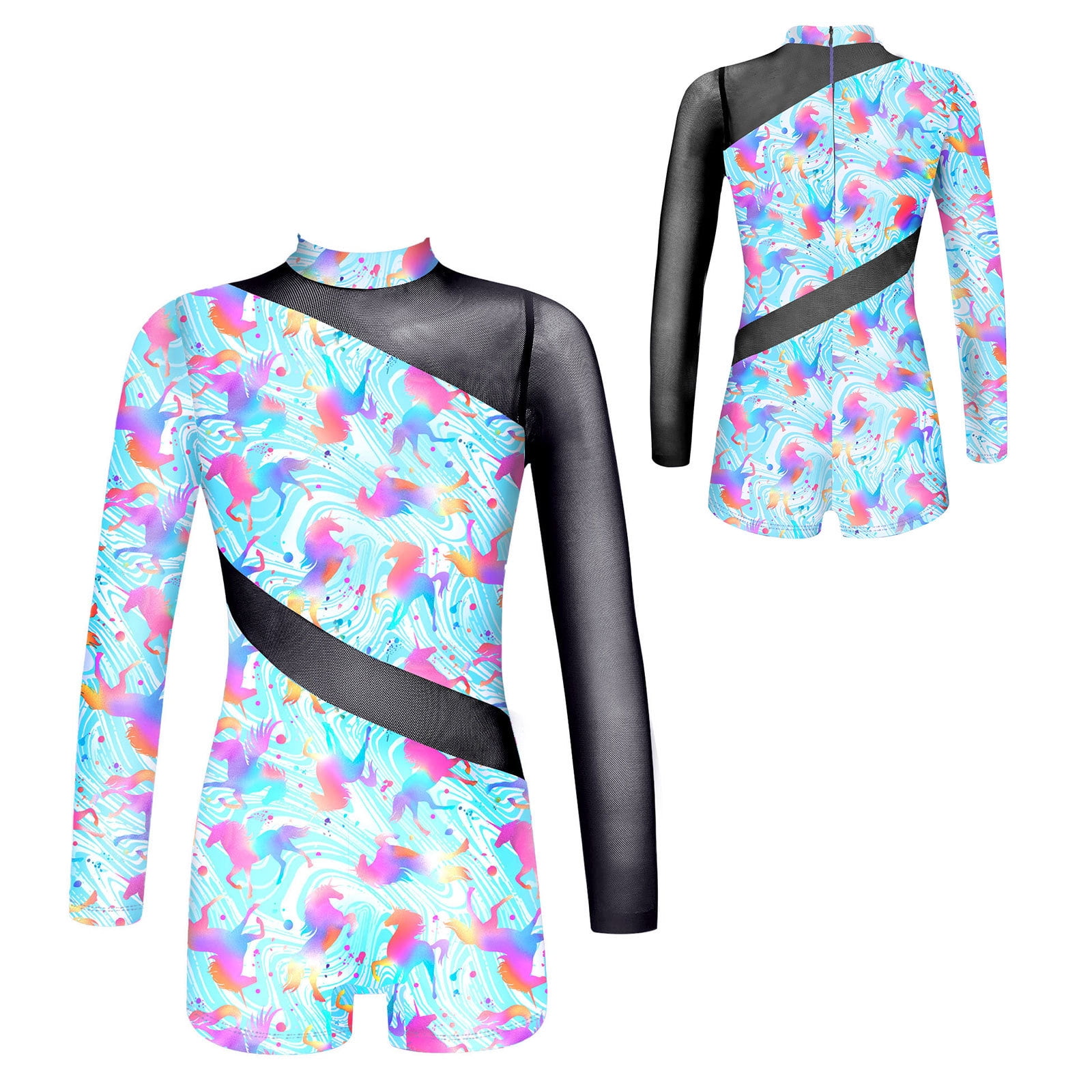 YONGHS Kids Girls Long Sleeve Gymnastics Leotard Ballet Dance Biketard ...