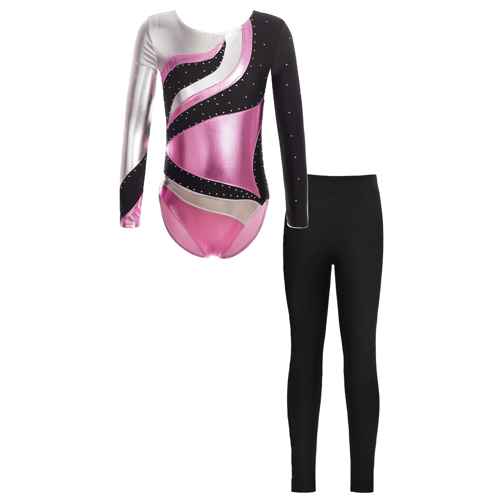 YONGHS Kids Girls Long Sleeve Gymnastics Leotard Skating Jumpsuit ...