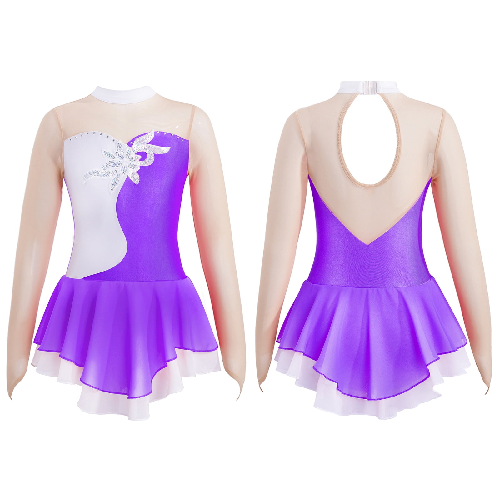 YONGHS Kids Girls Long Sleeve Leotard Gymnastic Figure Ice Skating ...