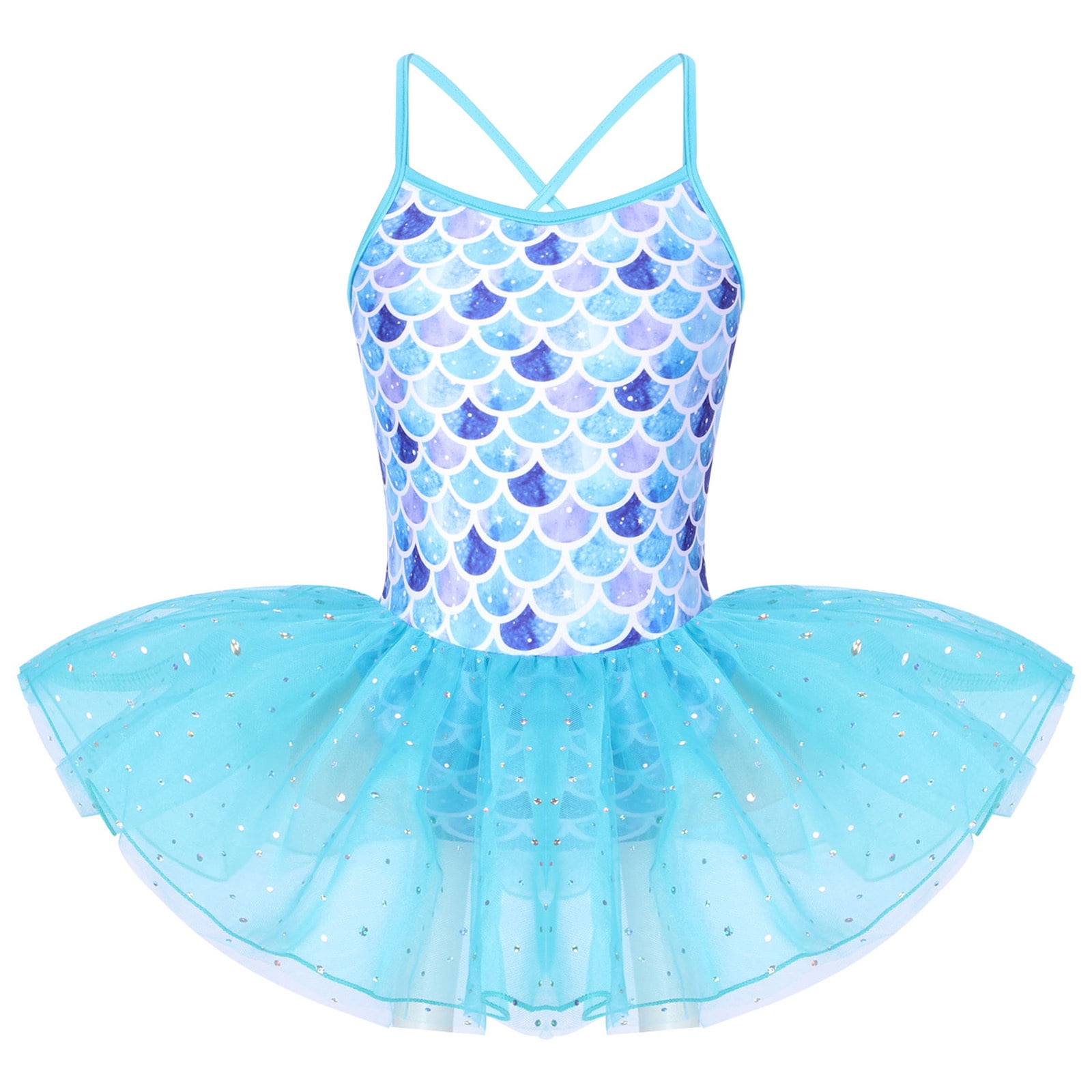 YONGHS Kids Girls Mermaid Ballet Leotard Gymnastic Activewear Mesh Tutu ...