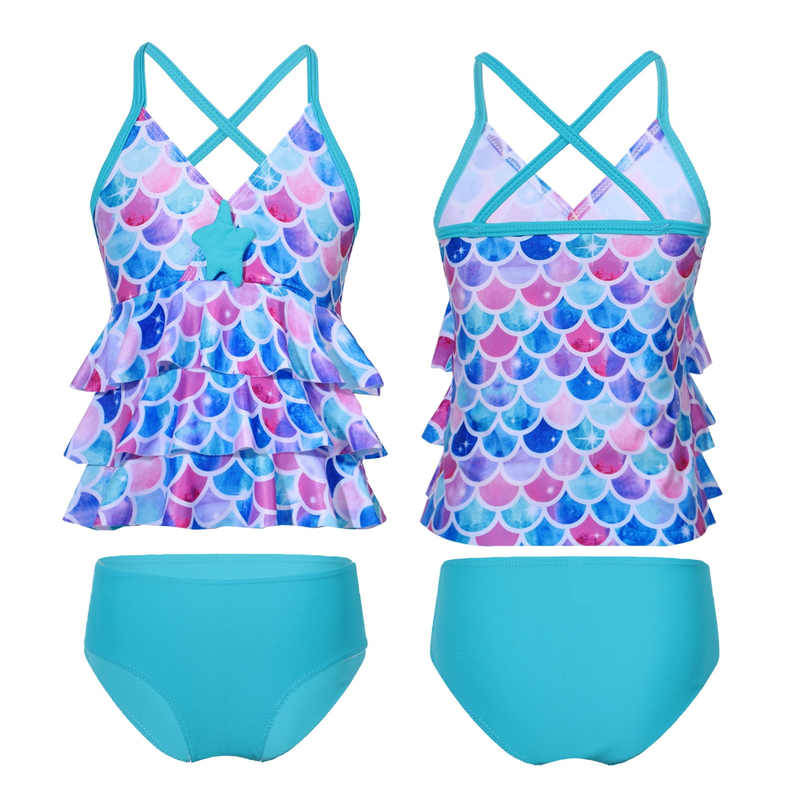 YONGHS Kids Girls Mermaid Swimsuit 2PCS Bikini Summer Bathing Suit ...