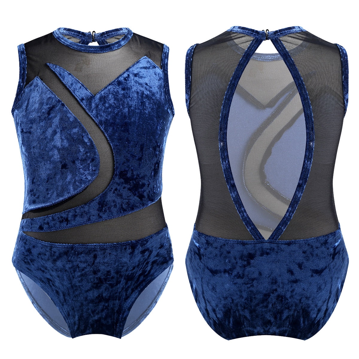 YONGHS Kids Girls Mesh Splice Cutout Back Gymnastics Leotard Stage ...