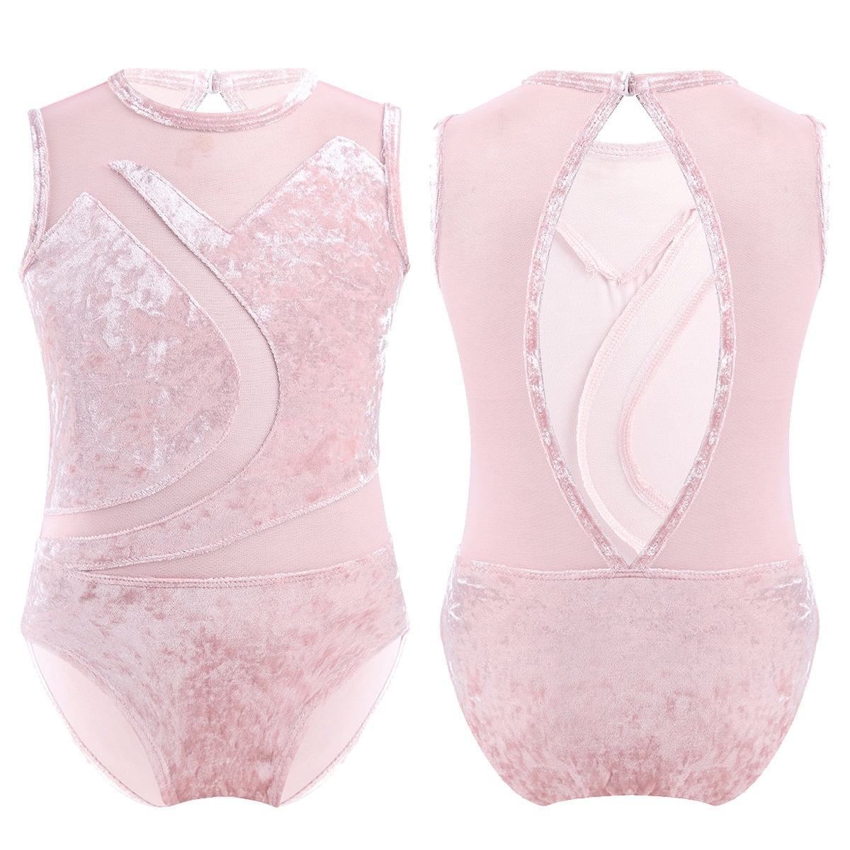 YONGHS Kids Girls Mesh Splice Cutout Back Gymnastics Leotard Stage ...