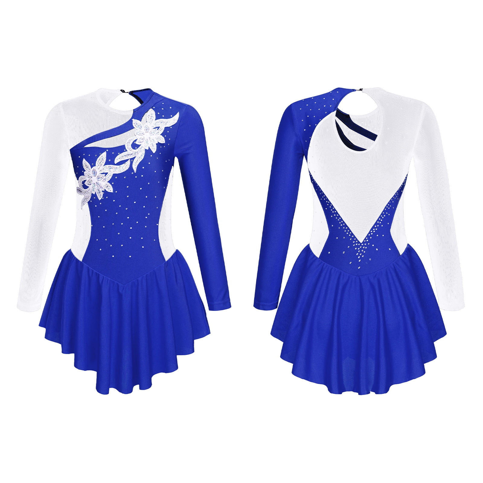 YONGHS Kids Girls Mesh Splice Gymnastics Leotard Figure Ice Skating ...