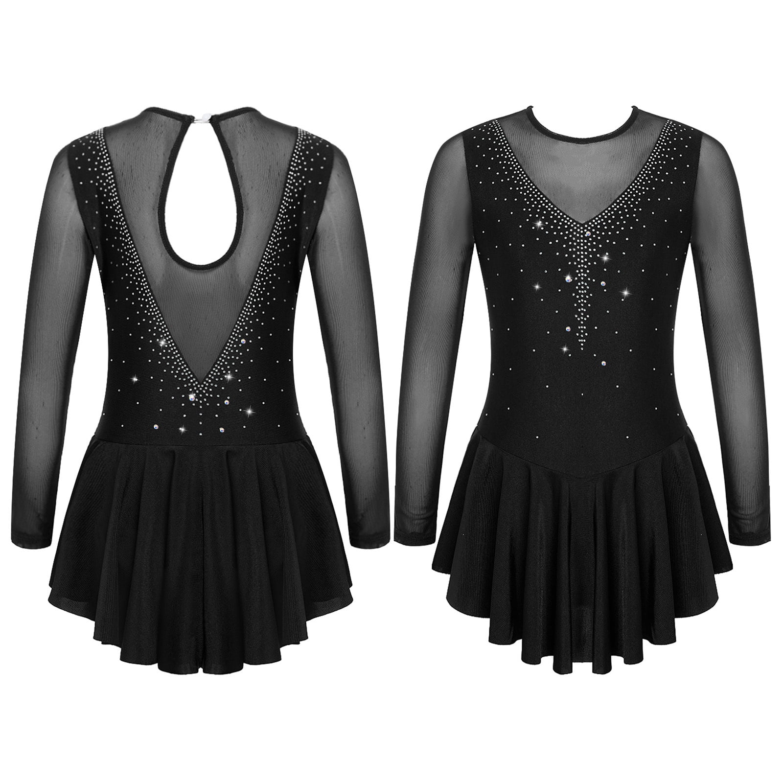 YONGHS Kids Girls Mesh Spliced Figure Ice Skating Dress Ballet Tutu ...