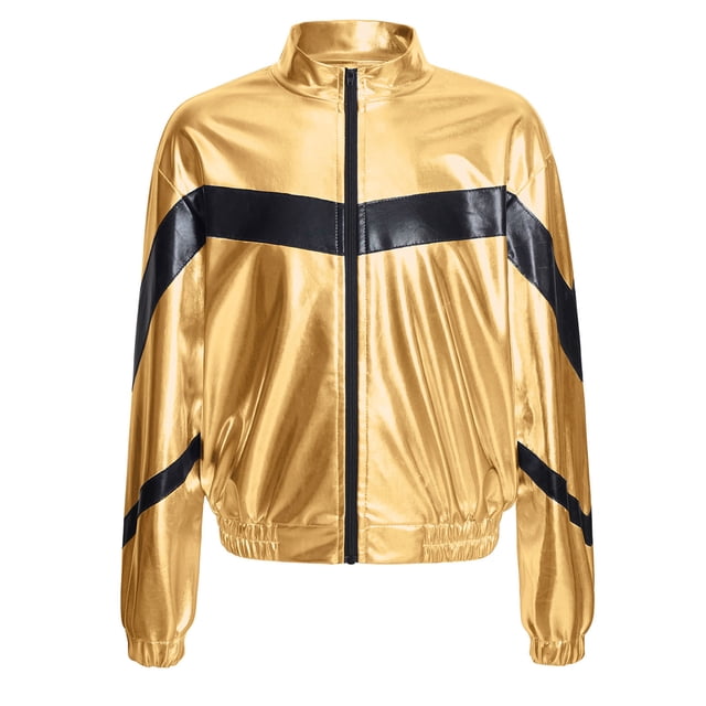 YONGHS Kids Girls Metallic Bomber Jacket Coat Zipper Hip Hop Jazz ...