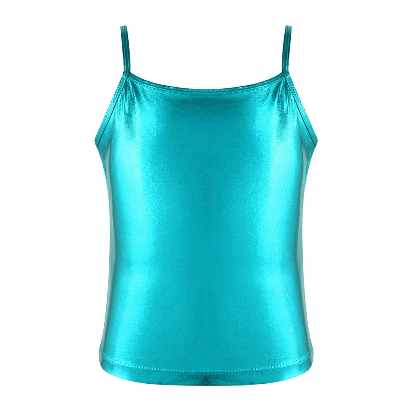 YONGHS Kids Girls Metallic Dance Top Camisole Straps T-Shirt Sport ...