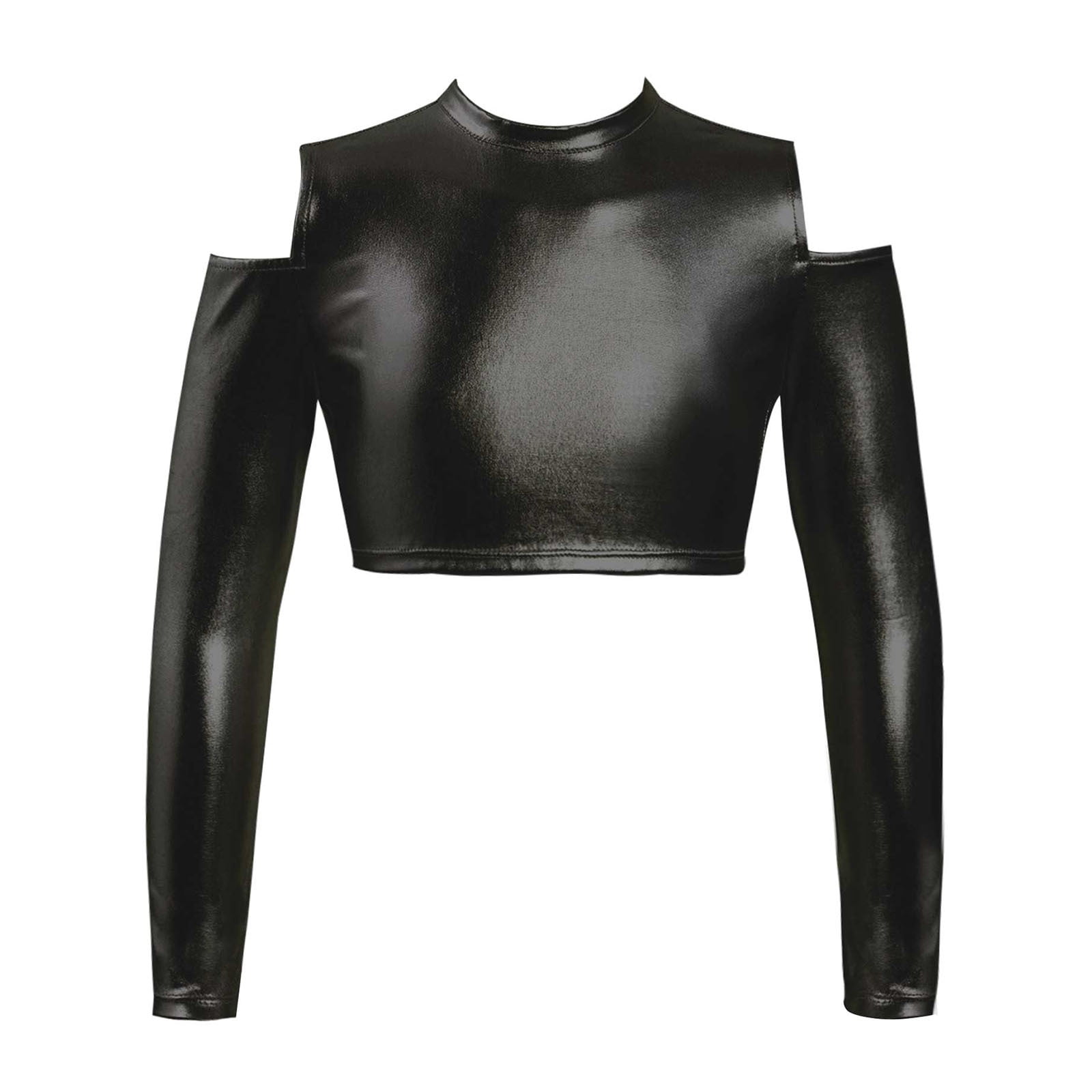 YONGHS Kids Girls Metallic Long Sleeve Off-Shoulder Dance Crop Top Jazz ...