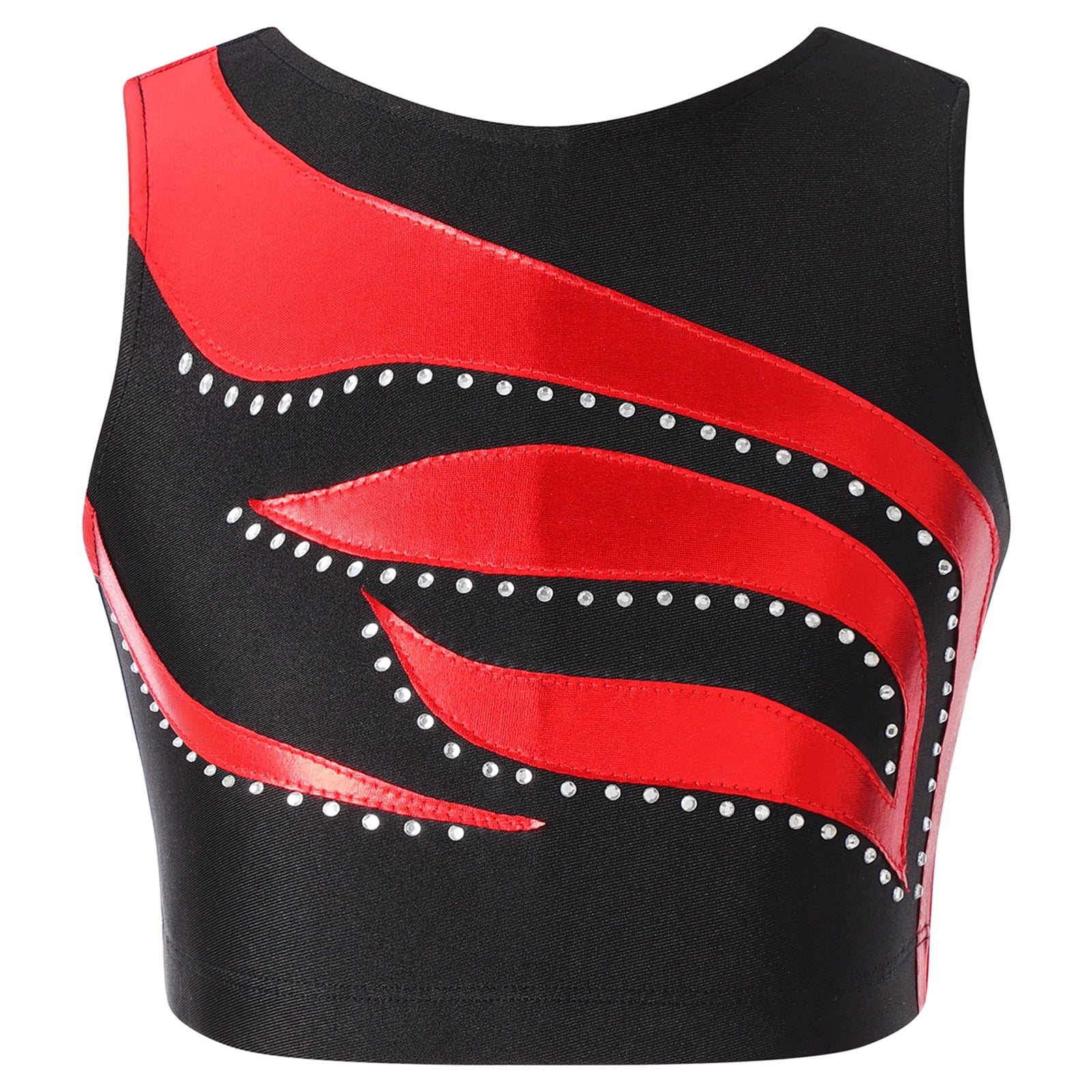 YONGHS Kids Girls Metallic Rhinestone Dance Crop Top Jazz Hip Hop ...