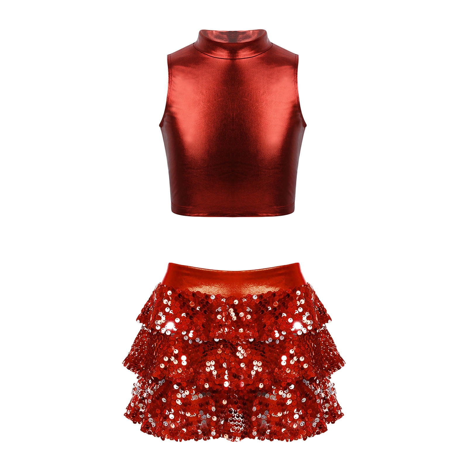 YONGHS Kids Girls Metallic Sleeveless Tank Top with Skirted Shorts Hip ...