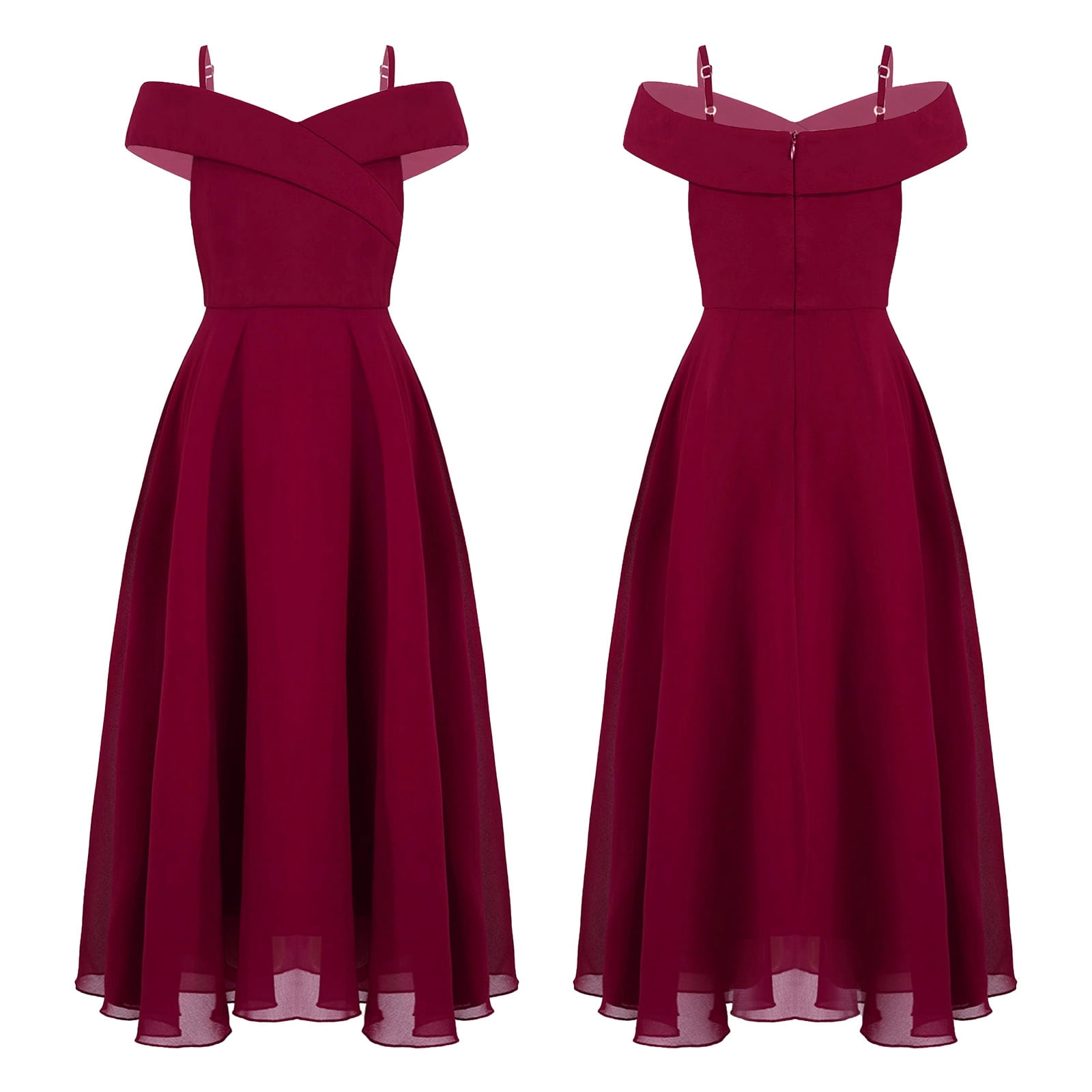 YONGHS Kids Girls Off Shoulder Chiffon A-Line Dress Party Formal Gown ...