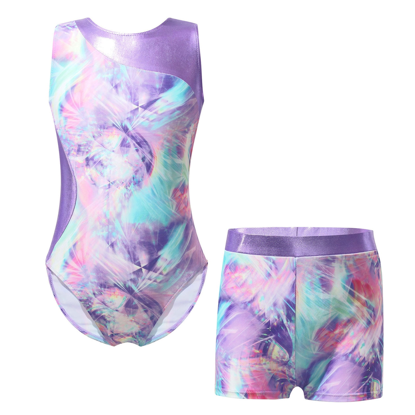 YONGHS Kids Girls Printed Gymnastics Dance Outfit Sleeveless Leotard ...
