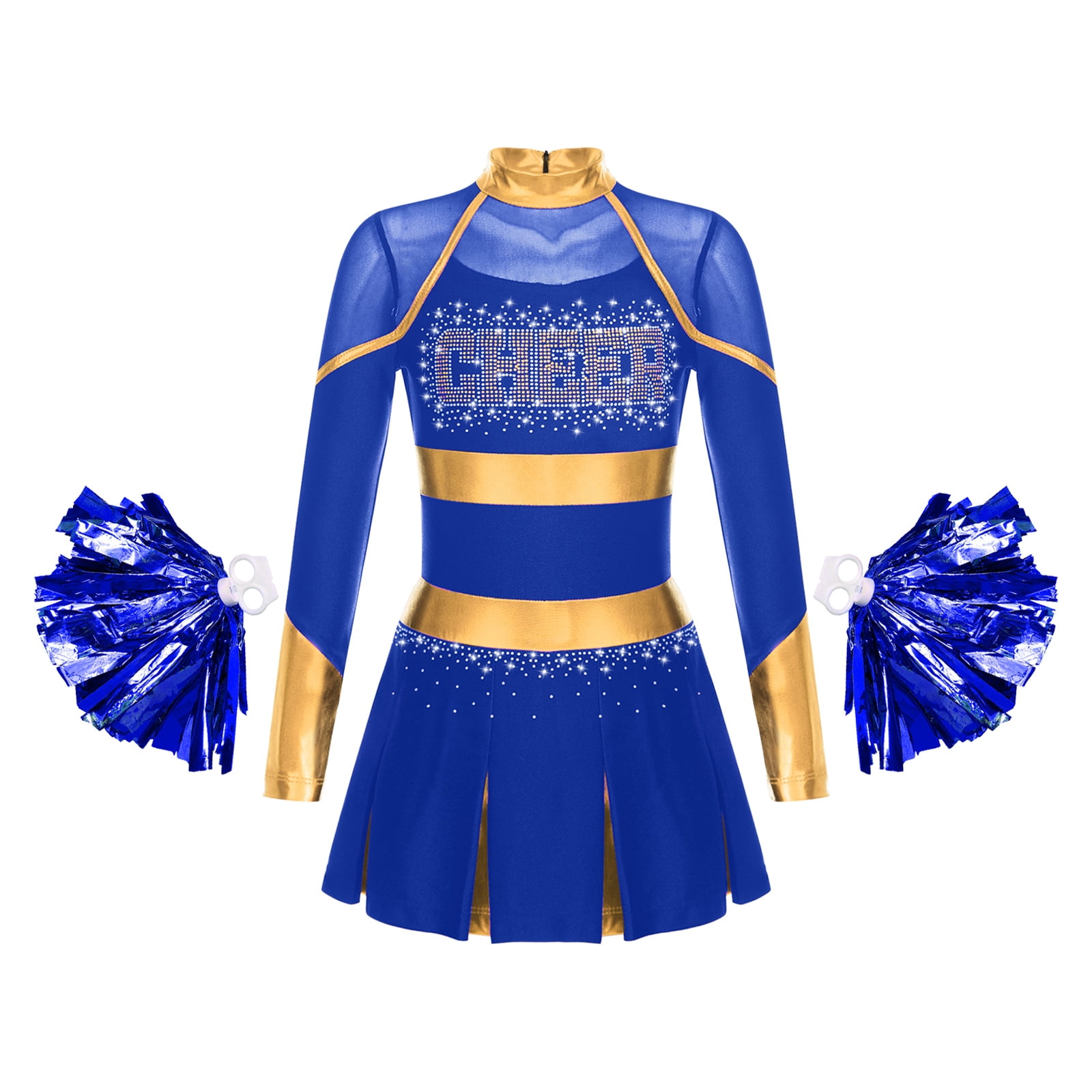 YONGHS Kids Girls Rhinestone Long Sleeve Cheerleading Dance Dress and ...