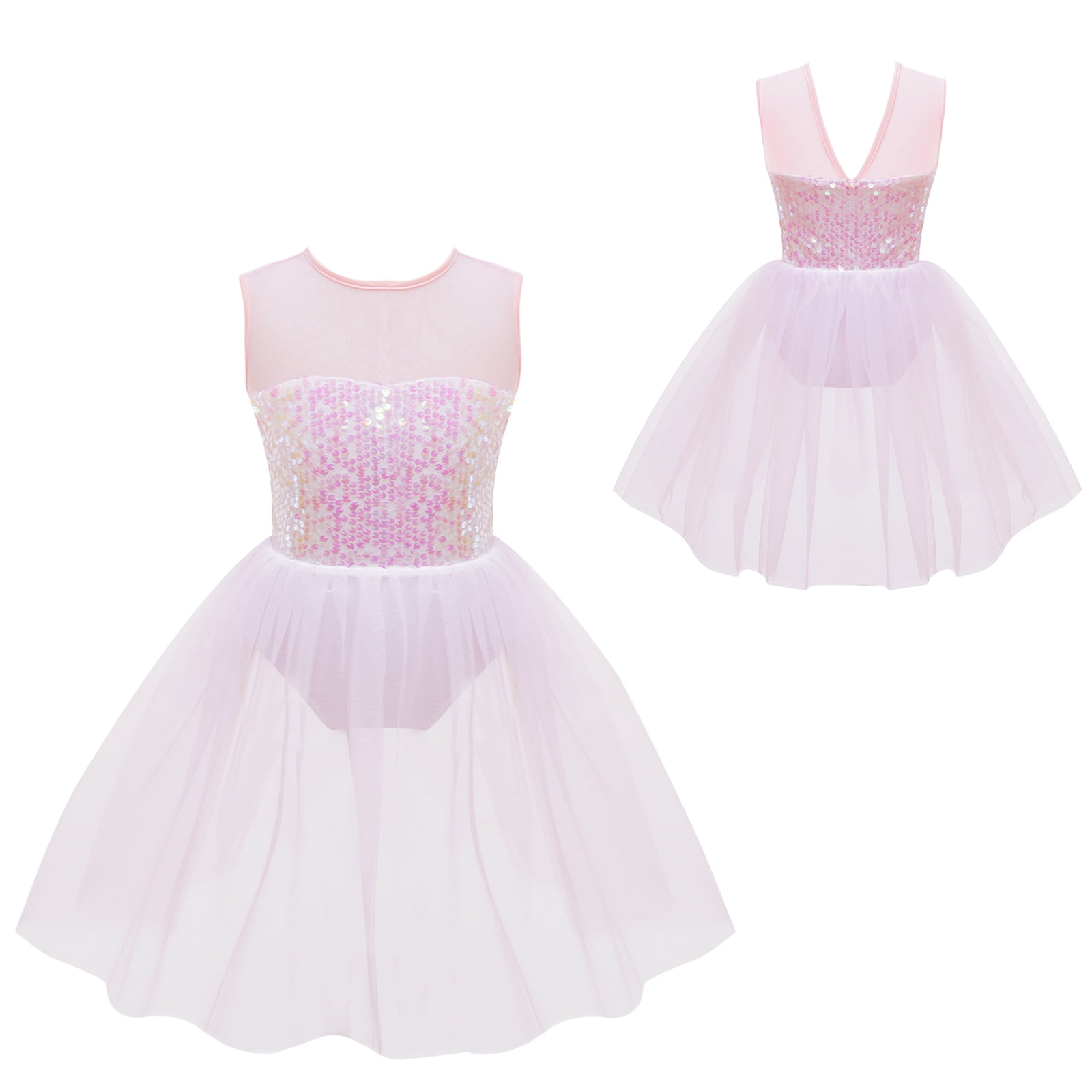 YONGHS Kids Girls Sequin Sparkly Leotards Ballerina Dance Mesh Tutu ...