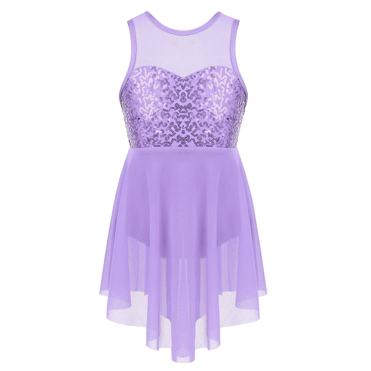 YONGHS Kids Girls Sequined Sleeveless Irregular Lyrical Dance Dress ...