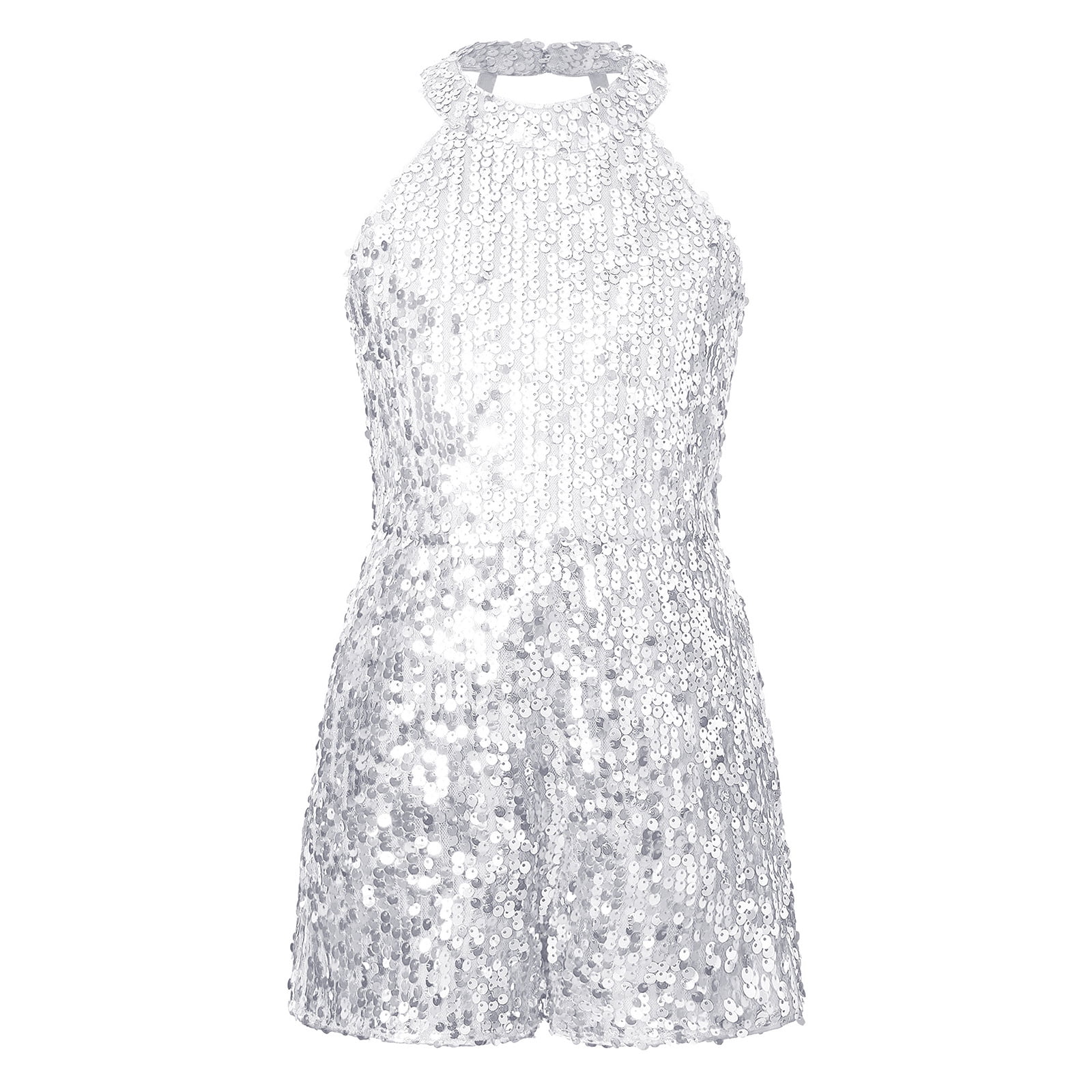 YONGHS Kids Girls Sequins Dance Leotard Halter Neck Pageant Romper ...