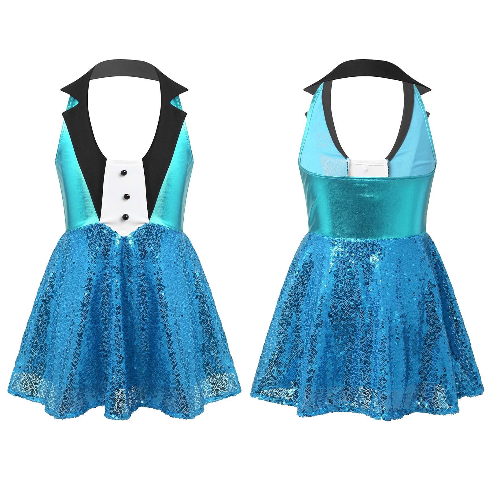 YONGHS Kids Girls Sequins Halter Dress Hip Hop Jazz Modern Dance ...