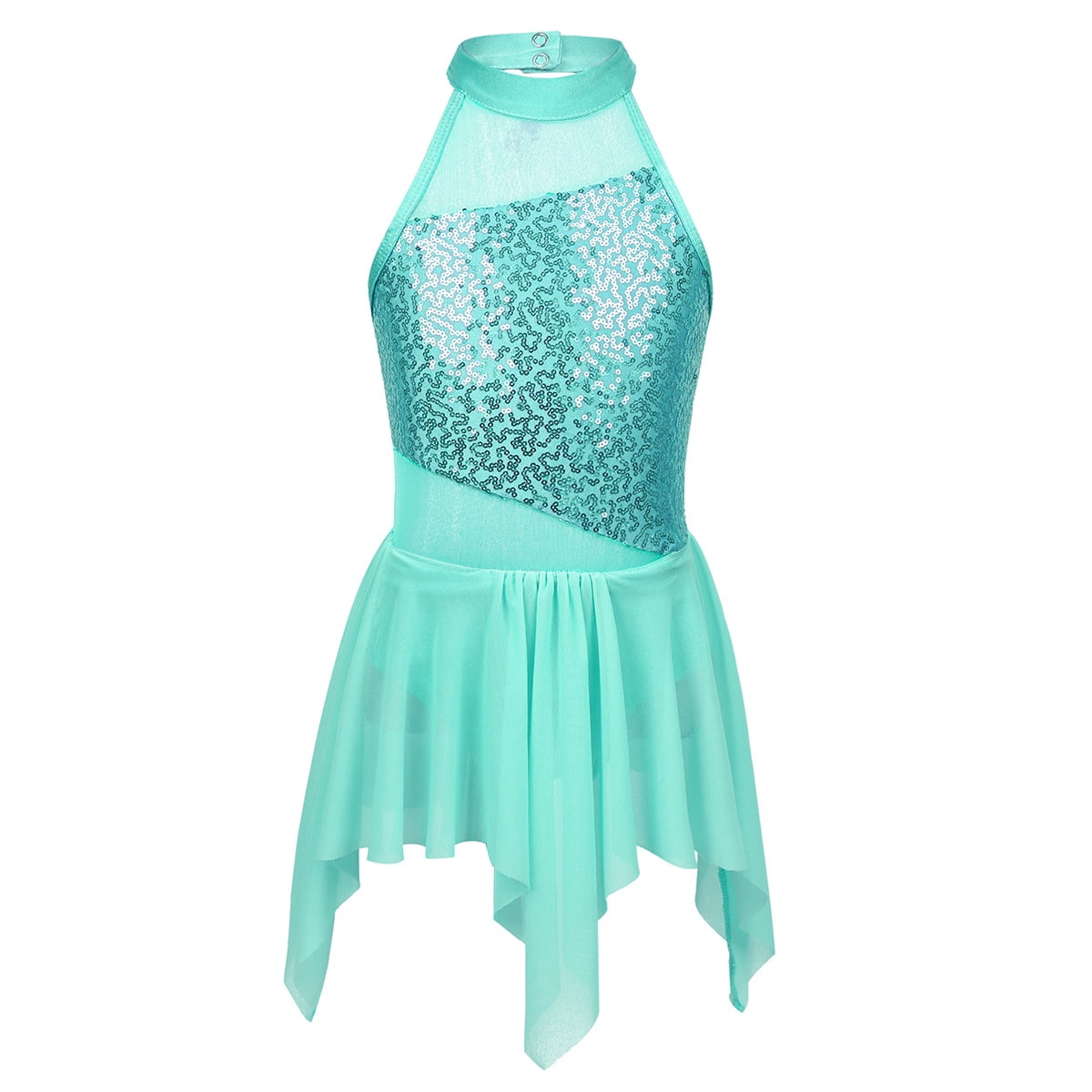 YONGHS Kids Girls Sequins Lyrical Contemporary Dance Dress Gymnastic ...