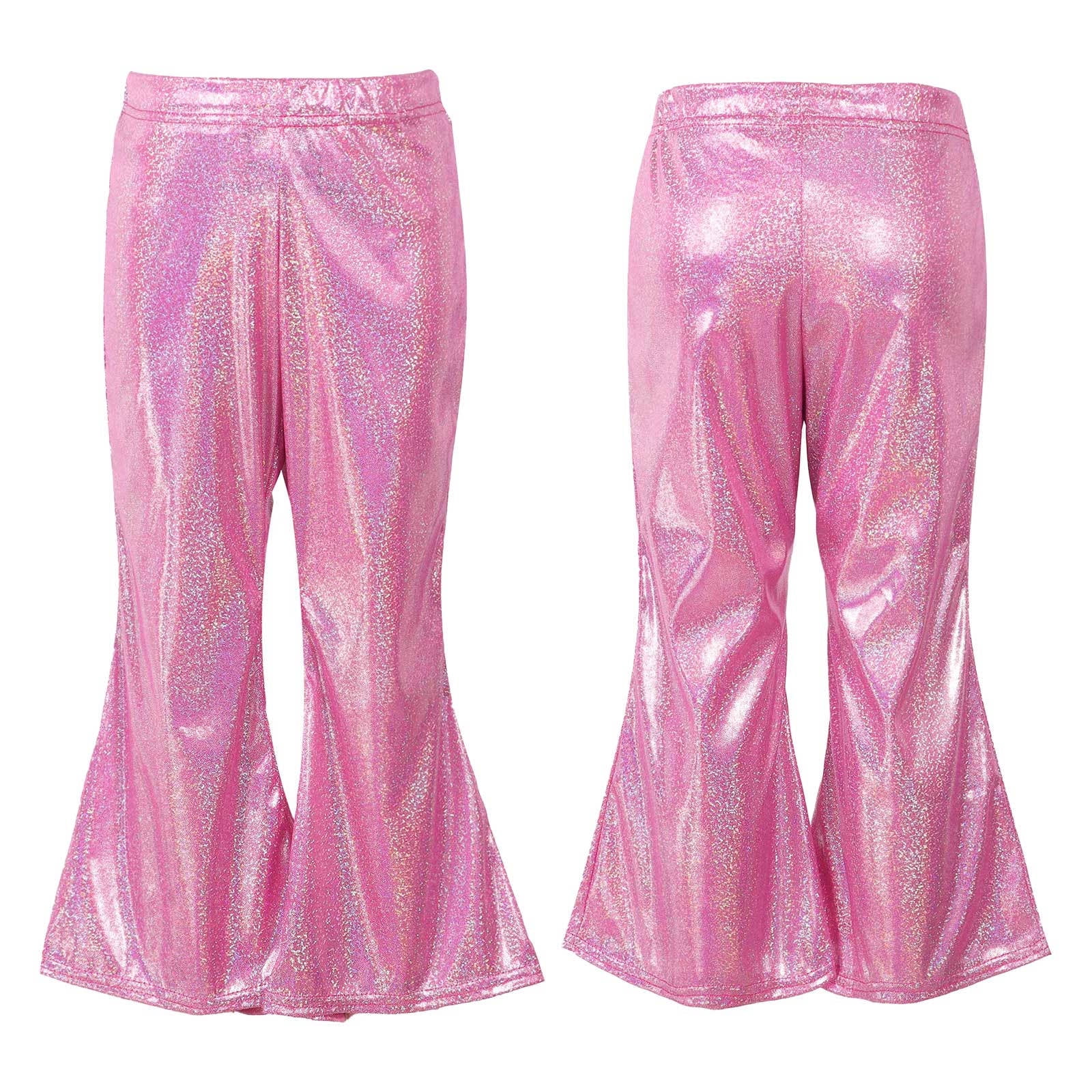 YONGHS Kids Girls Shiny Flare Pants Hip Hop Jazz Dance Bell Bottom ...
