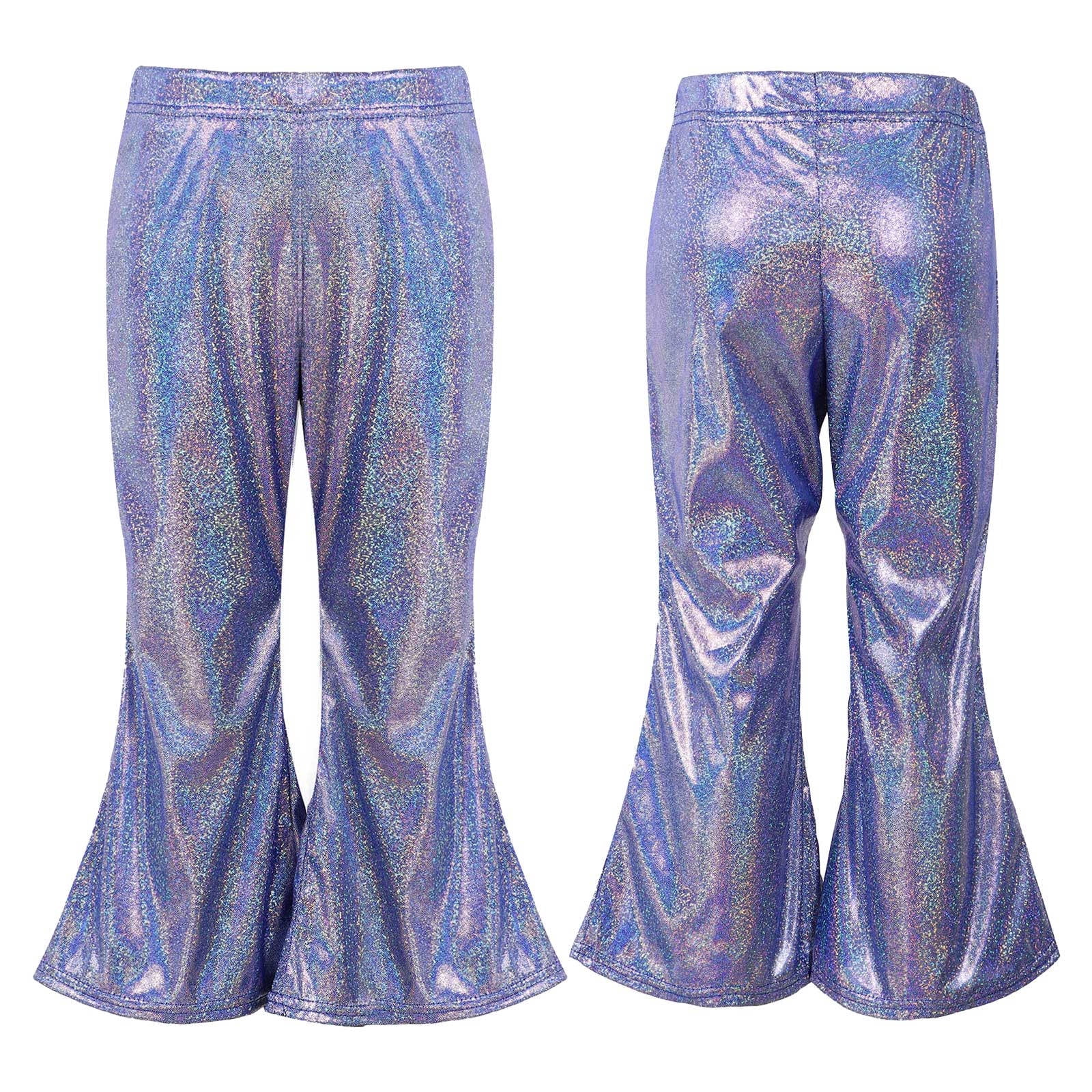 YONGHS Kids Girls Shiny Flare Pants Hip Hop Jazz Dance Bell Bottom ...