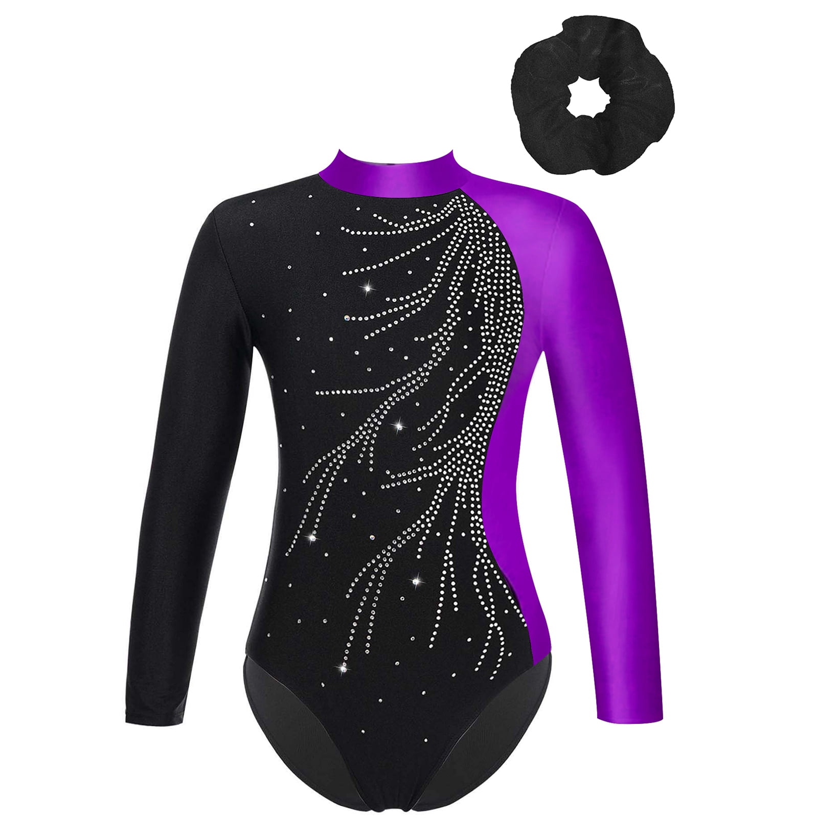 YONGHS Kids Girls Shiny Long Sleeve Gymnastic Leotard Unitard Biketard ...