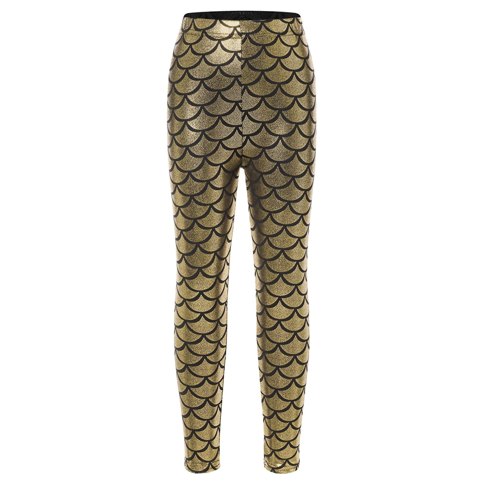 YONGHS Kids Girls Shiny Metallic Scale Mermaid Leggings Pants Tights ...