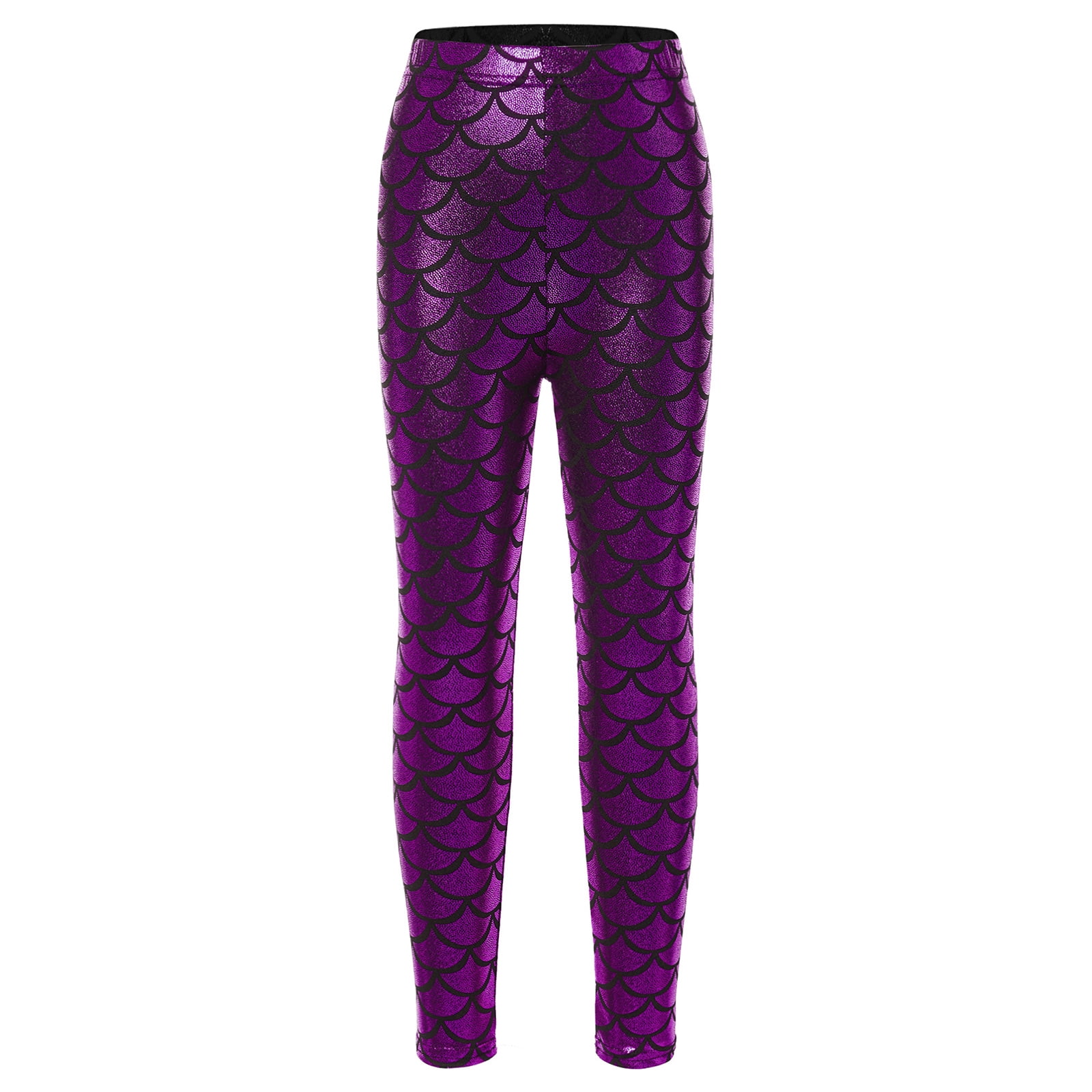 YONGHS Kids Girls Shiny Metallic Scale Mermaid Leggings Pants Tights ...