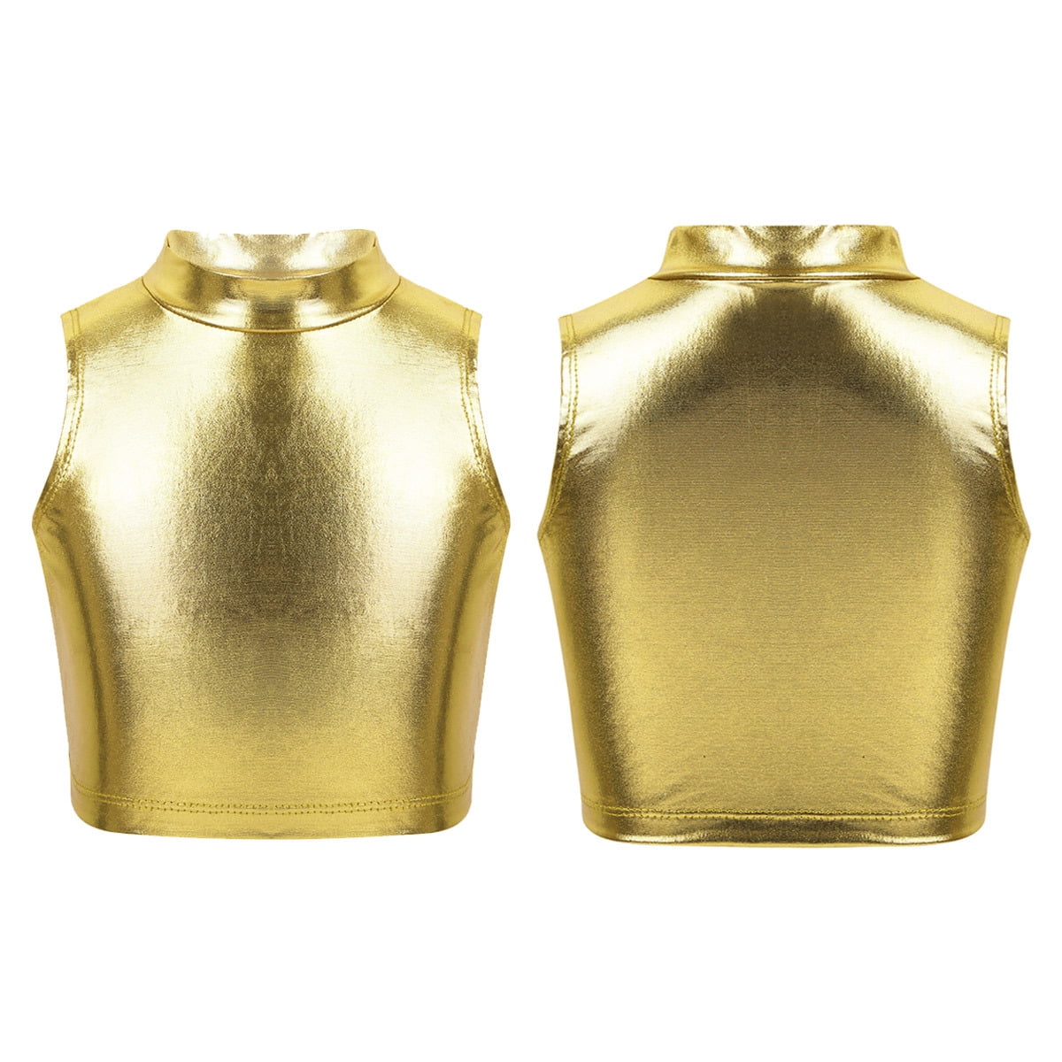 YONGHS Kids Girls Shiny Metallic Sleeveless Crop Tank Tops Ballet Dance ...