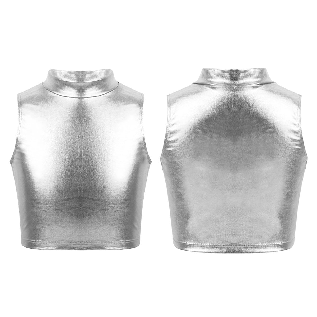 YONGHS Kids Girls Shiny Metallic Sleeveless Crop Tank Tops Ballet Dance ...