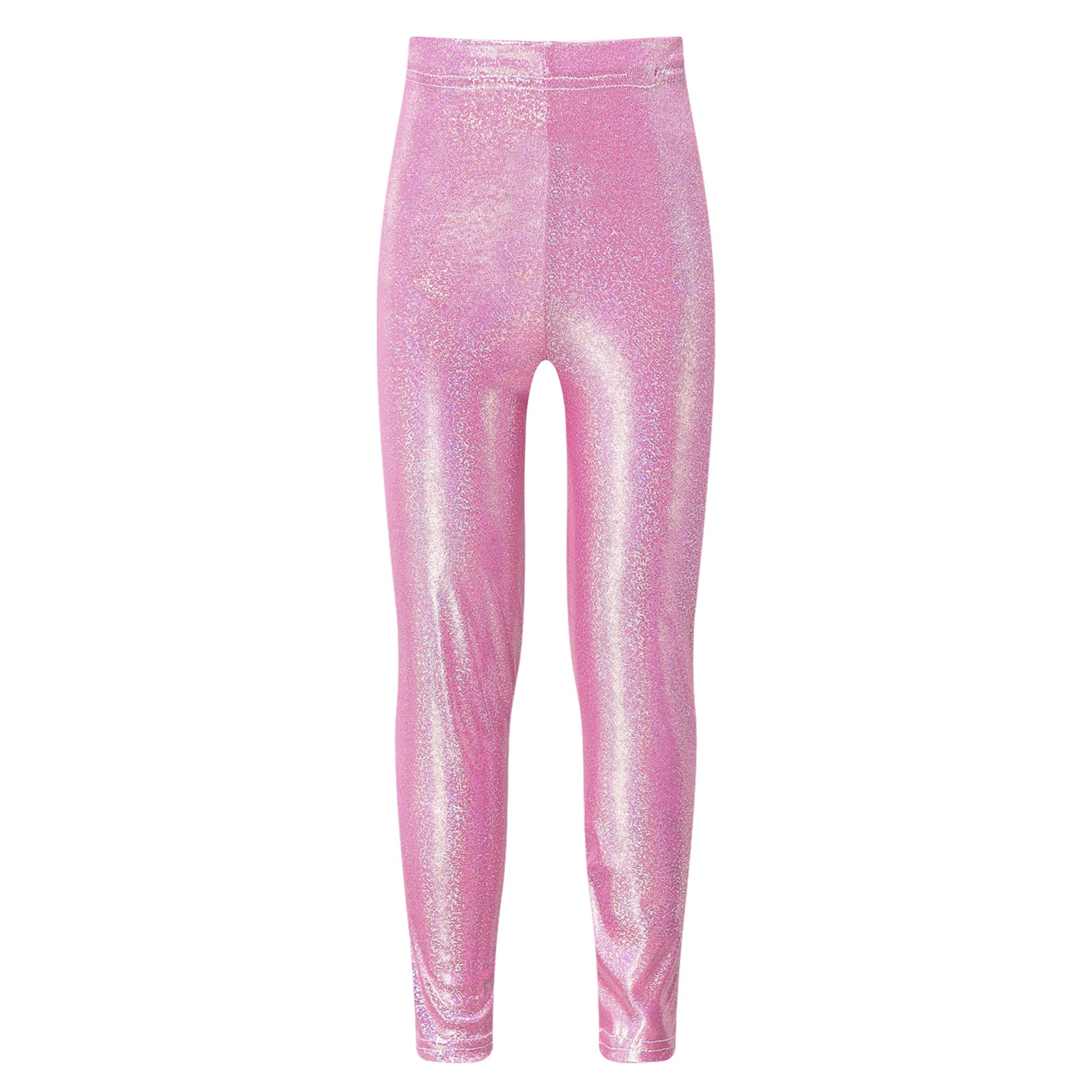 YONGHS Kids Girls Shiny Metallic Stretchy Dance Pants Disco Leggings ...