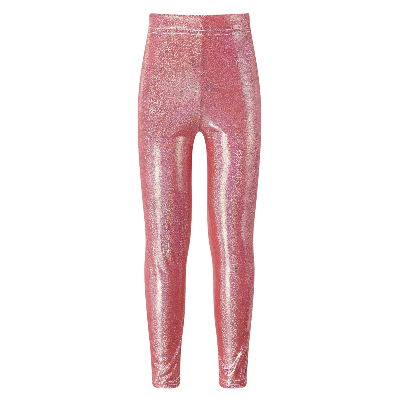 YONGHS Kids Girls Shiny Metallic Stretchy Dance Pants Disco Leggings ...