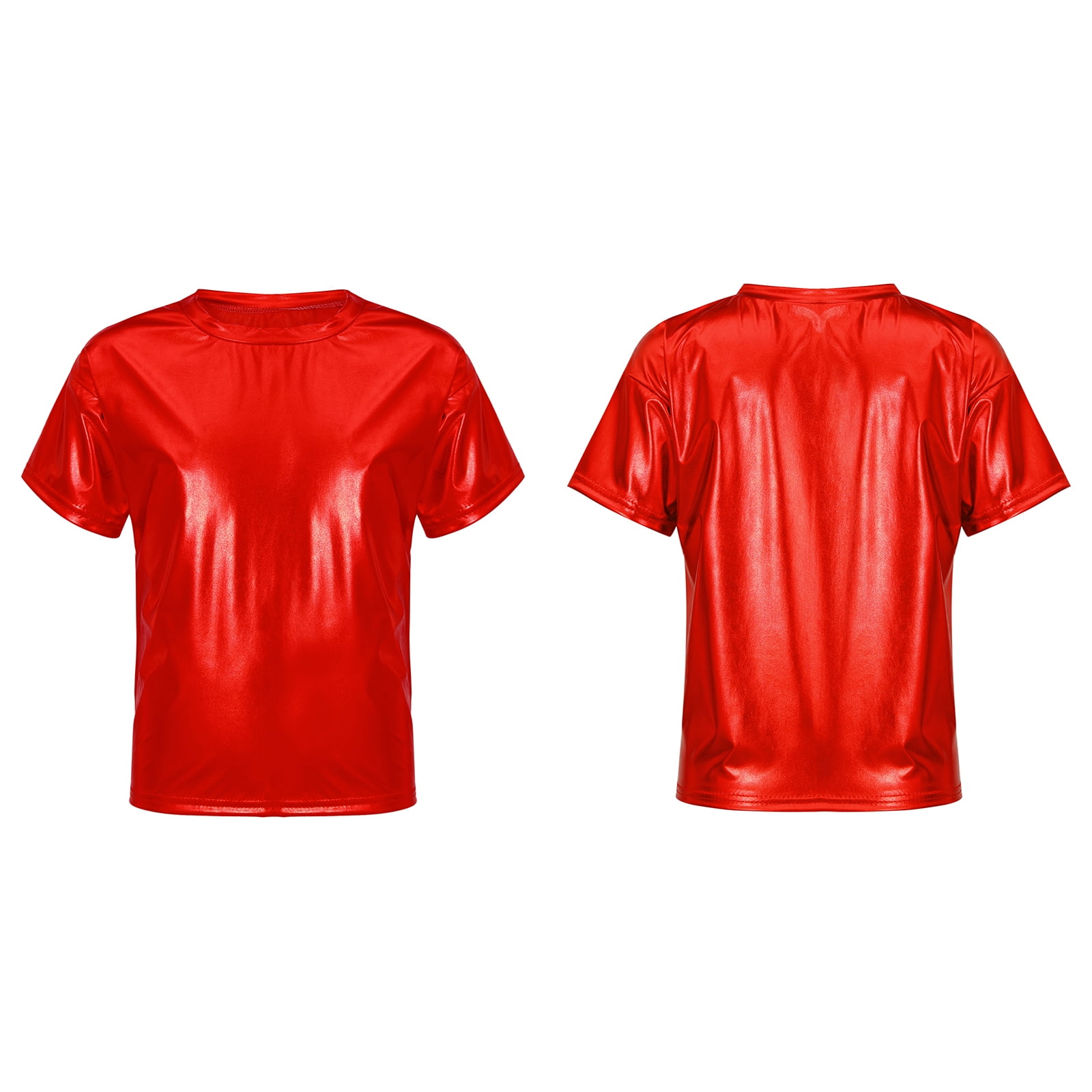 YONGHS Kids Girls Shiny Metallic T-Shirts Short Sleeve Dance Tops 2-18 ...