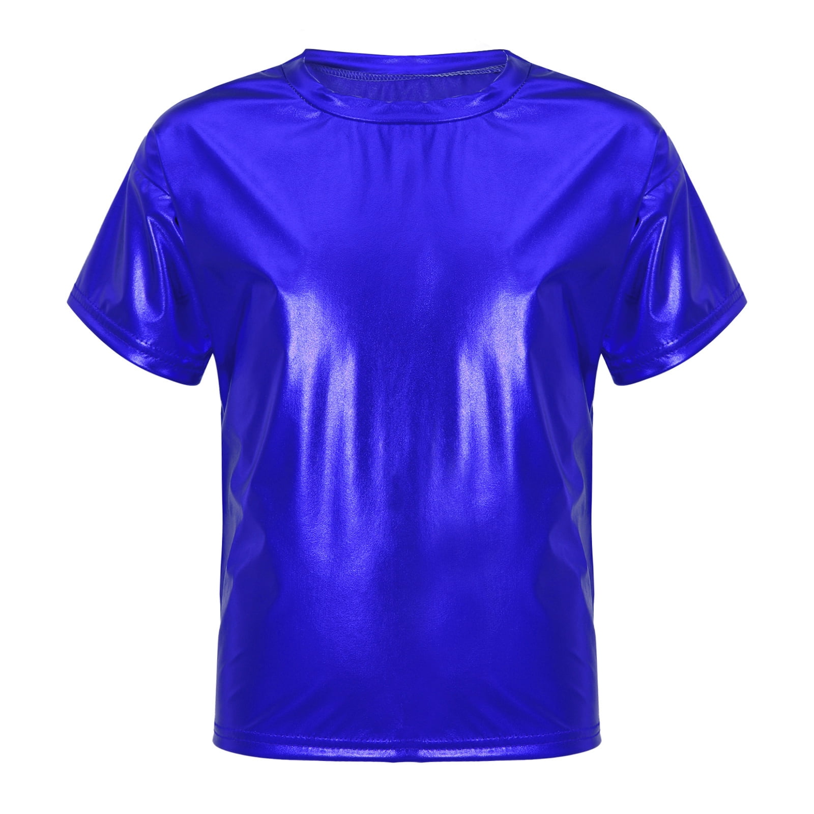YONGHS Kids Girls Shiny Metallic T-Shirts Short Sleeve Dance Tops 2-18 ...