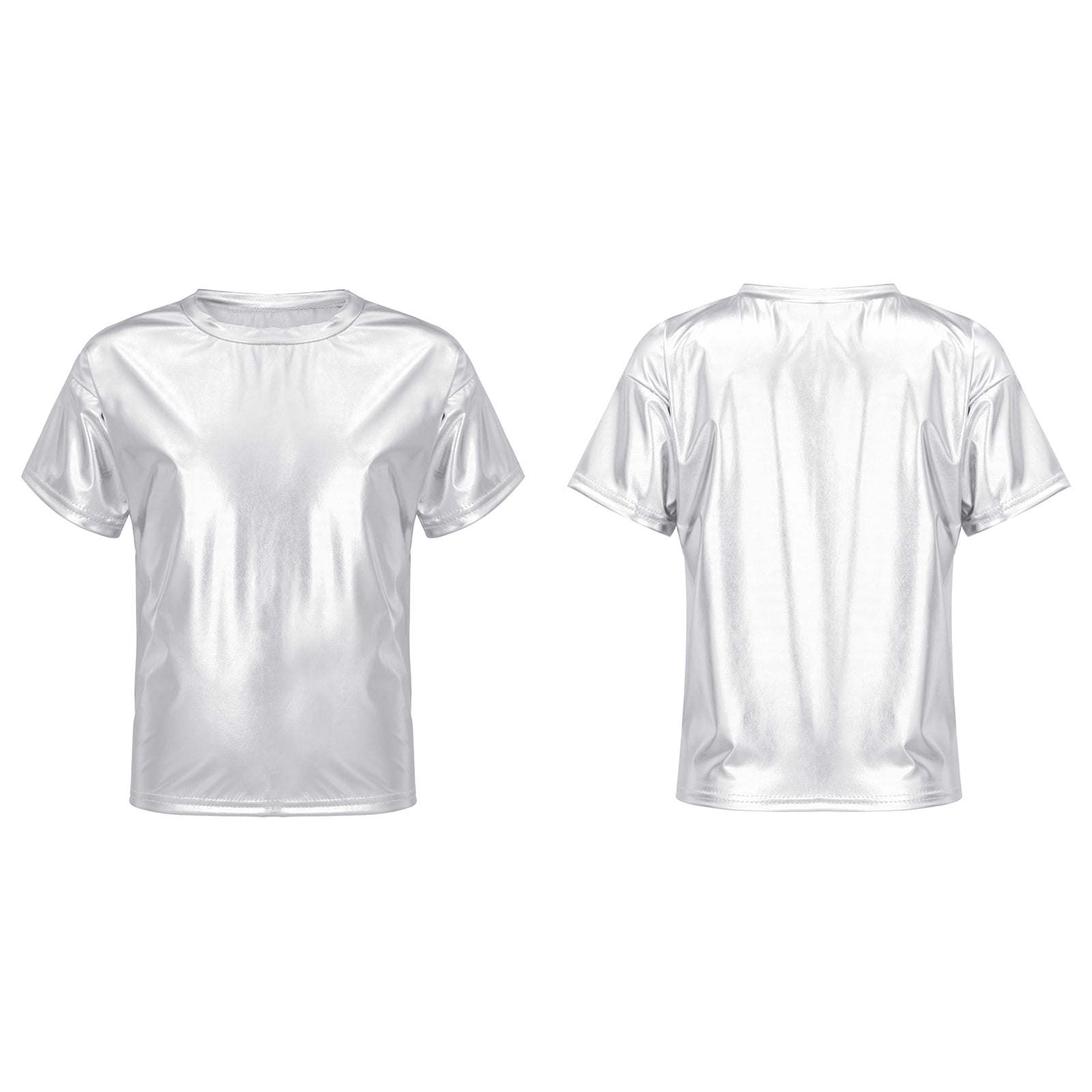 YONGHS Kids Girls Shiny Metallic T-Shirts Short Sleeve Dance Tops 2-18 ...