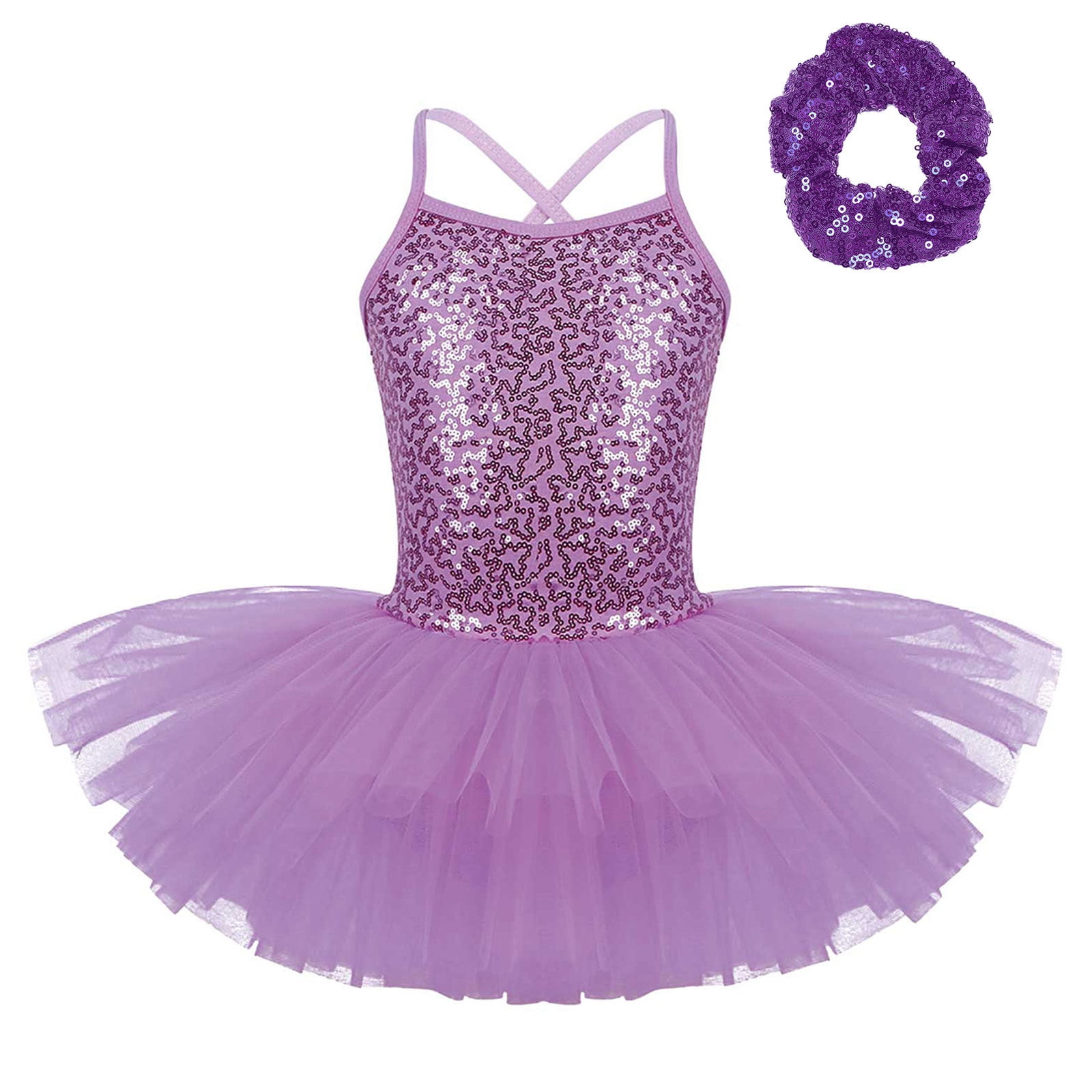 YONGHS Kids Girls Shiny Sequined Ballet Dance Tutu Dress Gymnastics ...