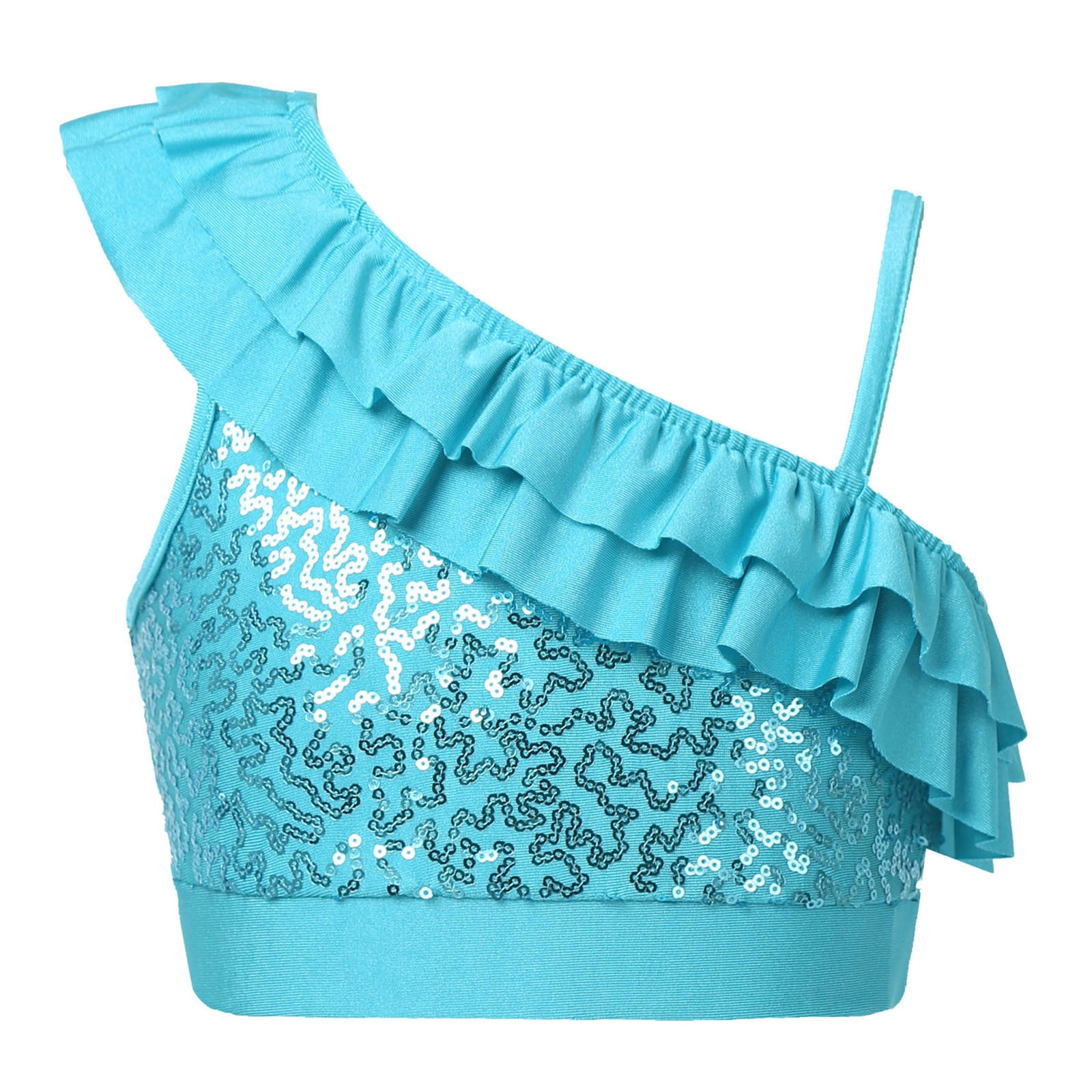 YONGHS Kids Girls Shiny Sequined Crop Top Jazz Modern Dance Tank Vest ...