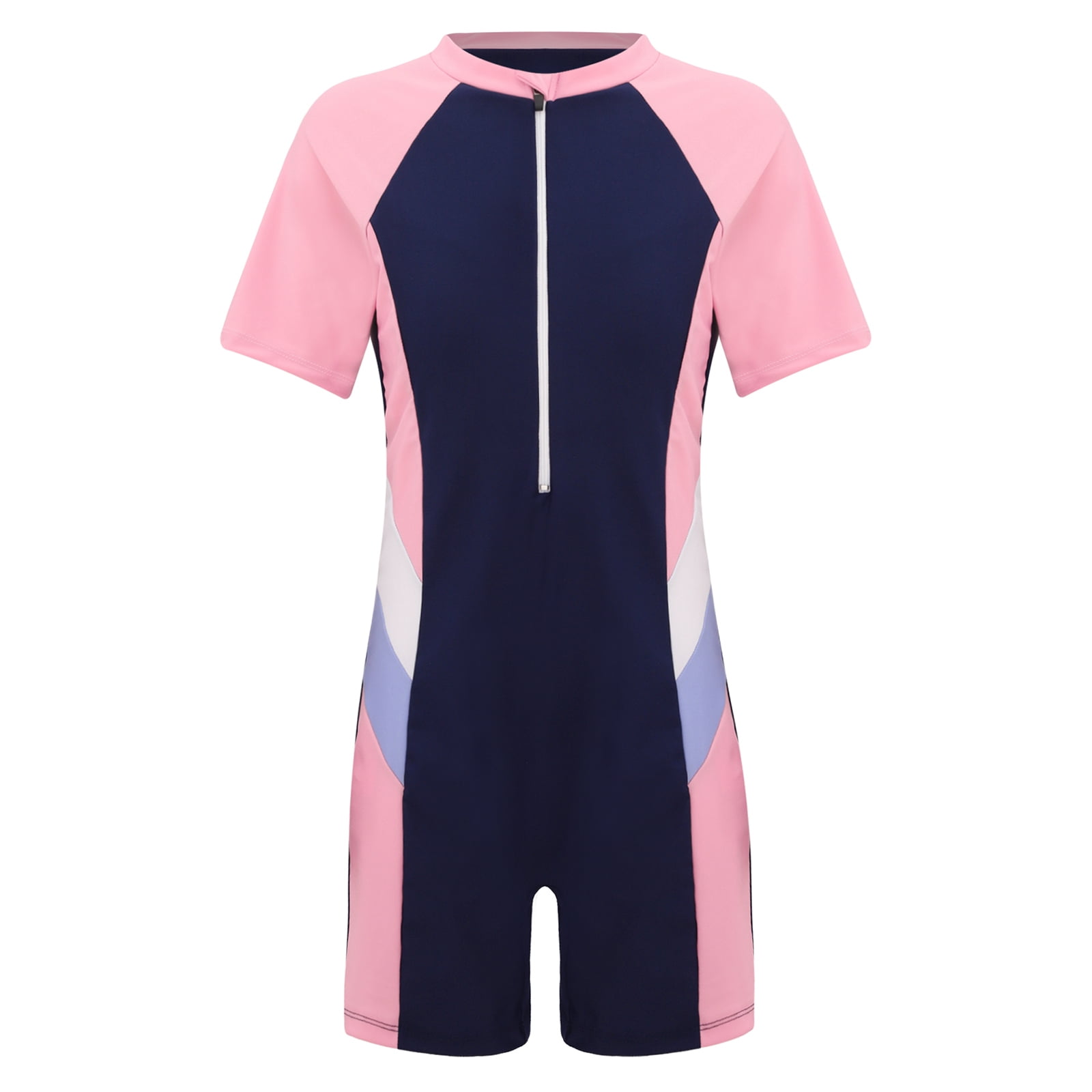 YONGHS Kids Girls Short Sleeve Zipper One Piece Swimsuit Beach Bathing ...