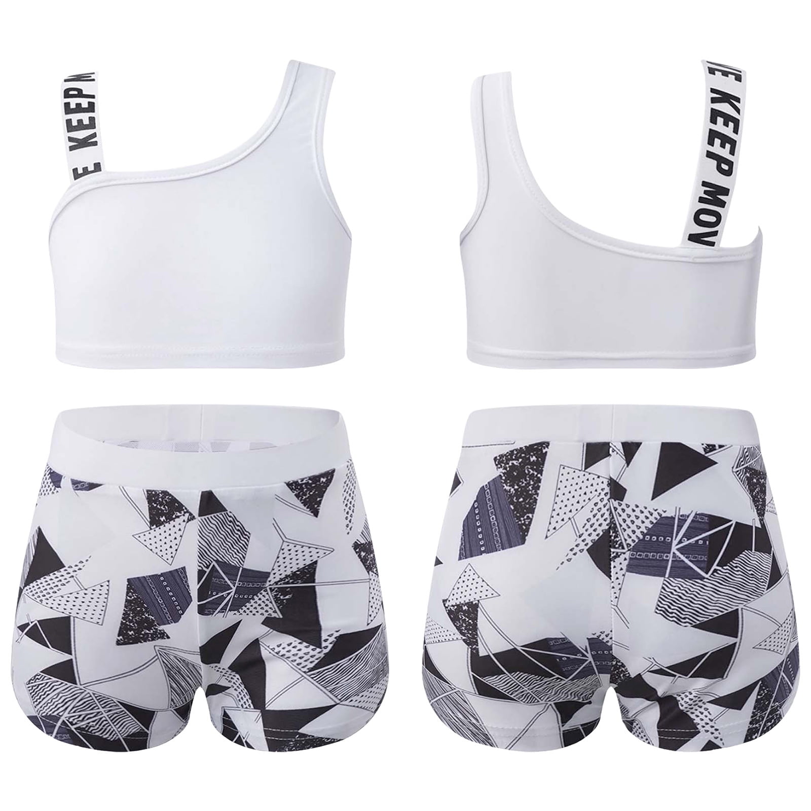 YONGHS Kids Girls Shoulder Straps Athletic Crop Top with Rave Shorts ...