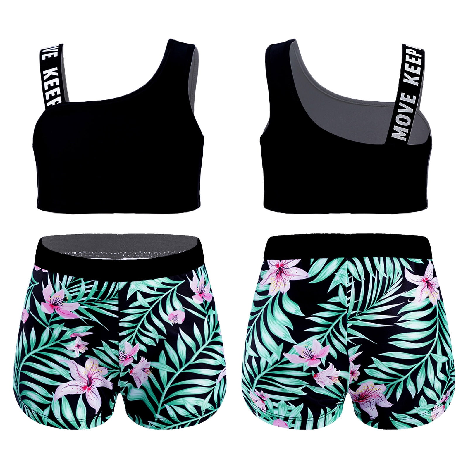 YONGHS Kids Girls Shoulder Straps Athletic Crop Top with Rave Shorts ...