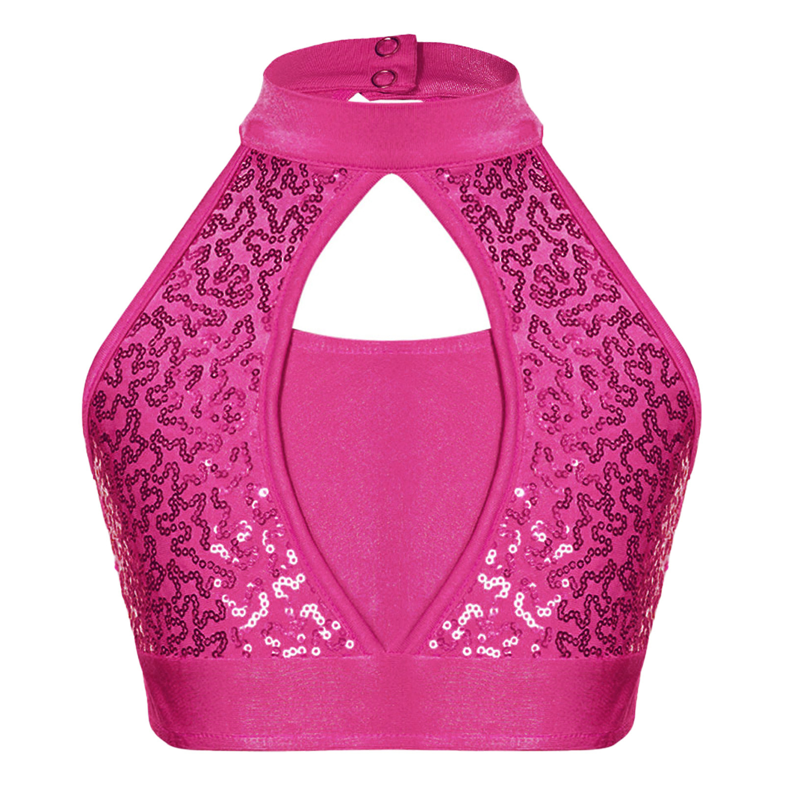 YONGHS Kids Girls Sleeveless Modern Jazz Dance Tank Tops Shiny Sequins ...