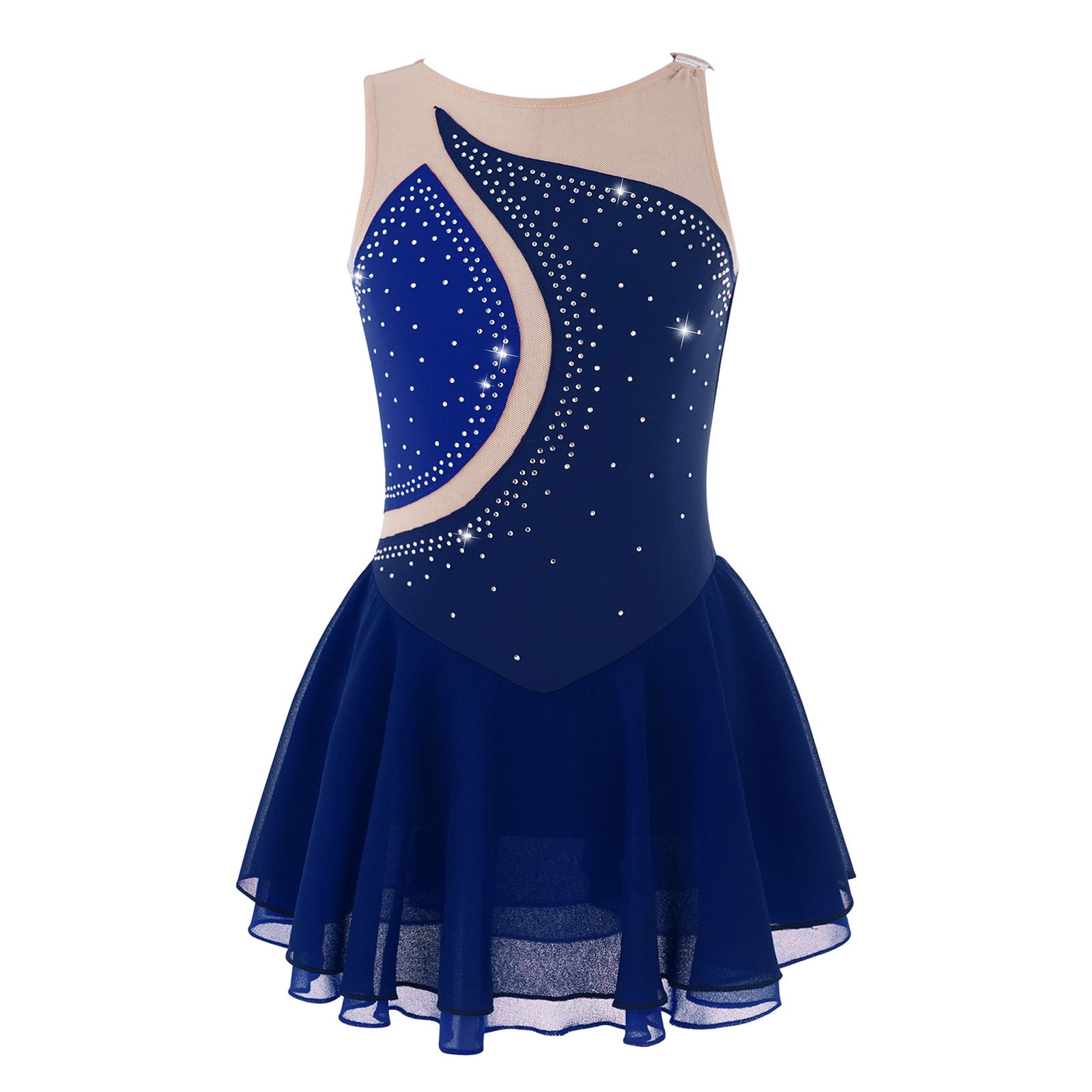 YONGHS Kids Girls Sleeveless Shiny Rhinestone Figure Ice Skating Dress Leotard Dancewear 6-16 ...
