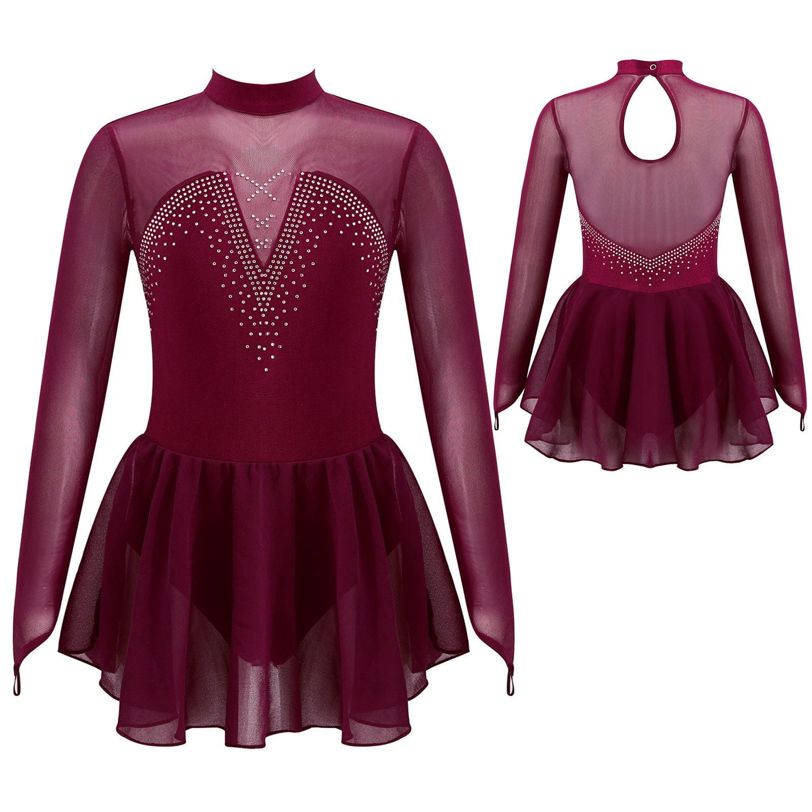 YONGHS Kids Girls Sparkling Rhinestone Figure Ice Skating Dress Mesh ...